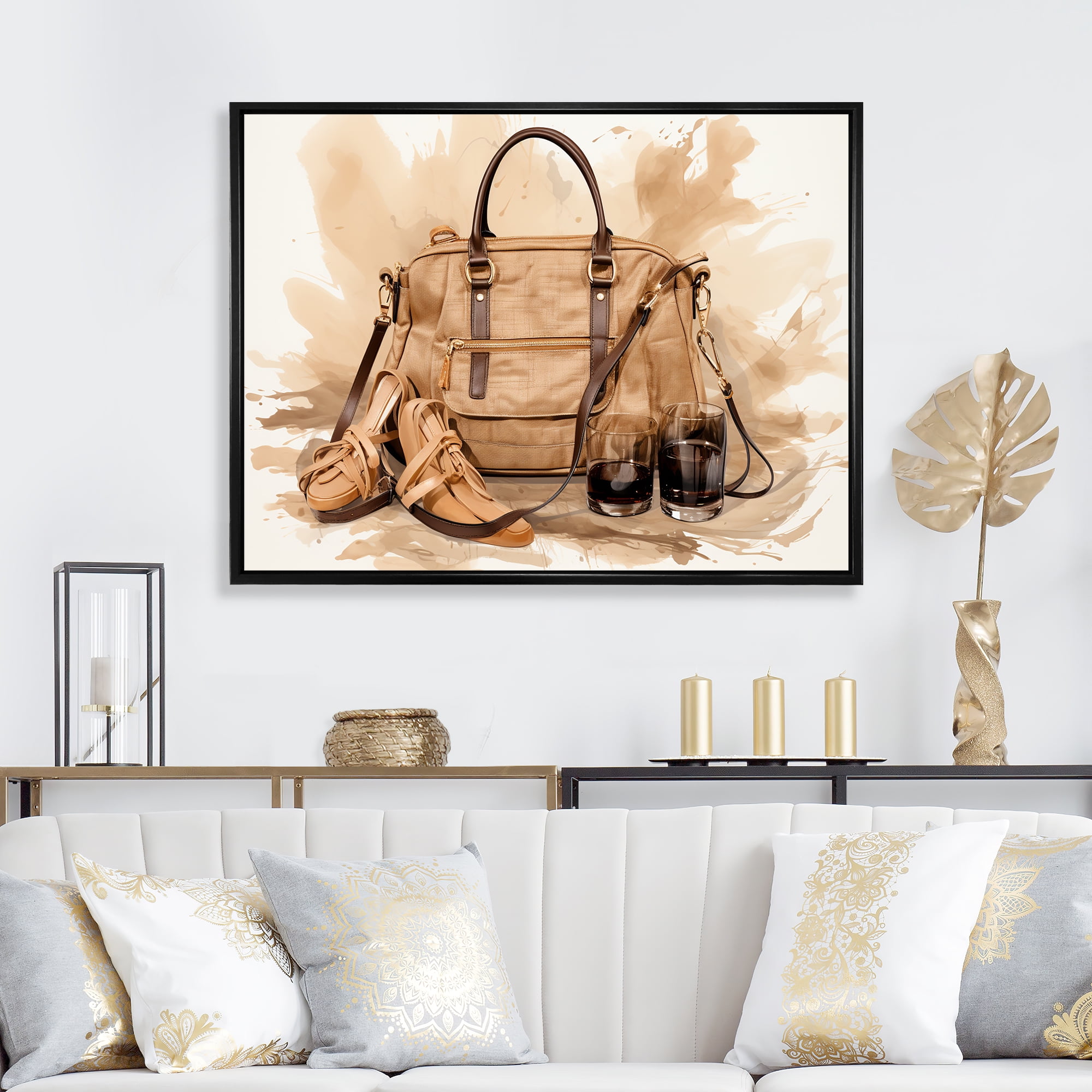 Designart "Elegance of Vintage Brown Fashion Handbag" Fashion Framed ...