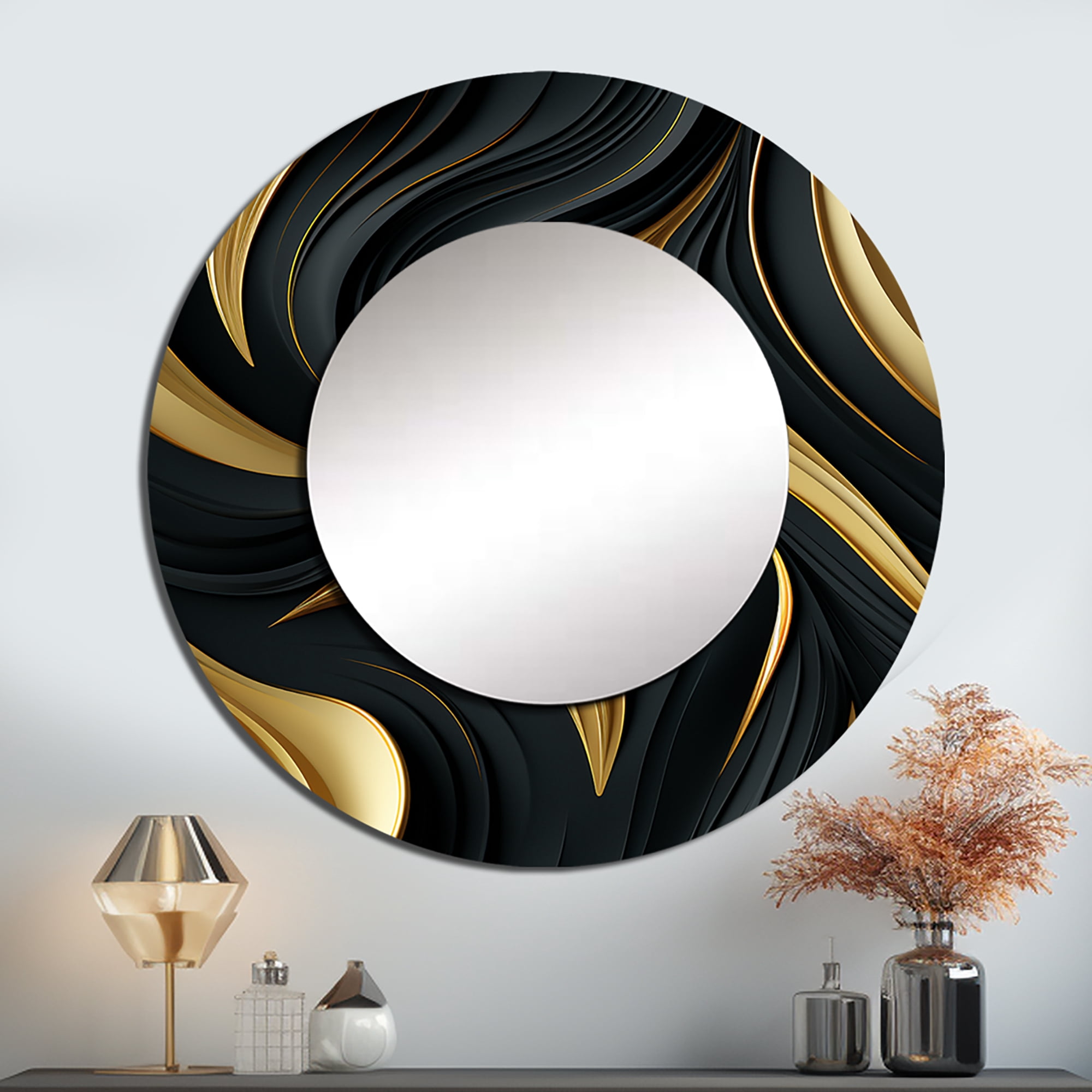 Designart "Elegant Ebony with Black and Gold Paisley II" Paisley Black ...