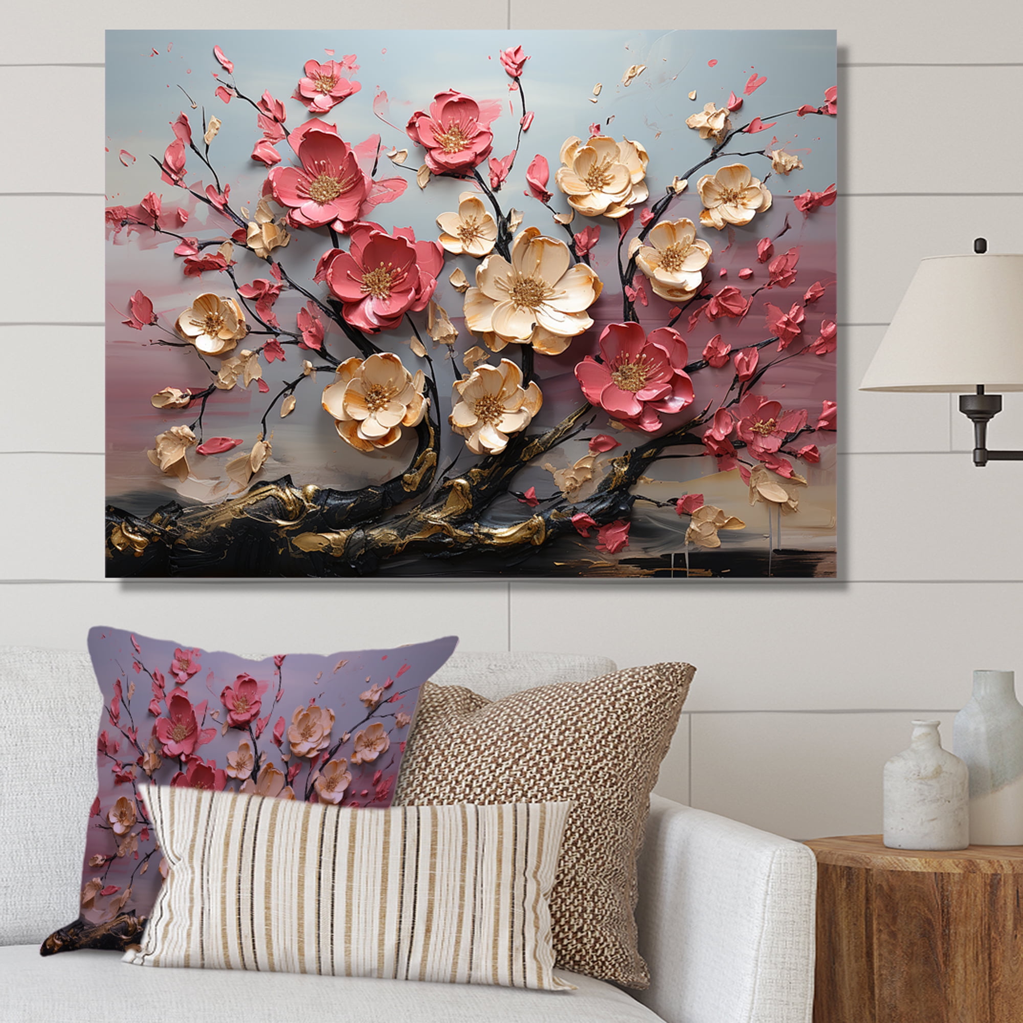 Designart "Elegant Floral Symphony Pink and White Orchids II" Floral ...