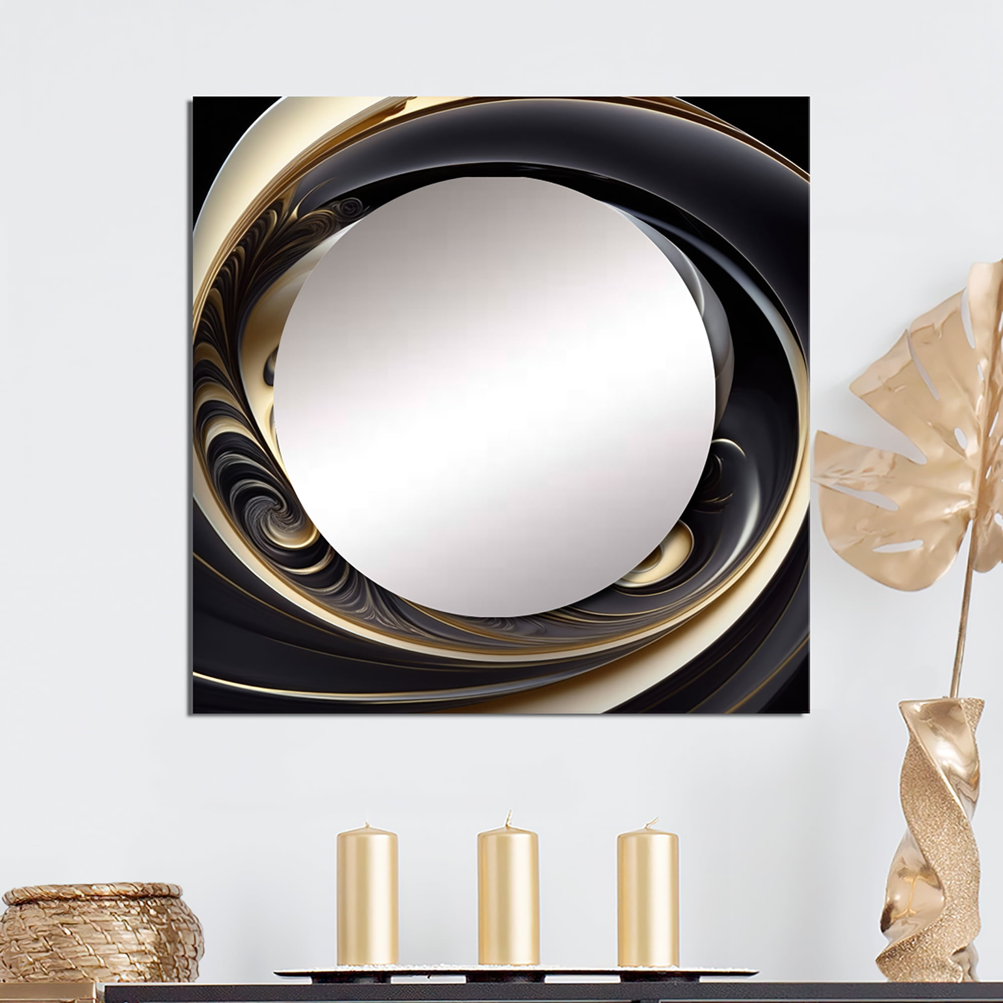 Designart "Elegant Gold, Black, and White Stained Glass V" Modern ...