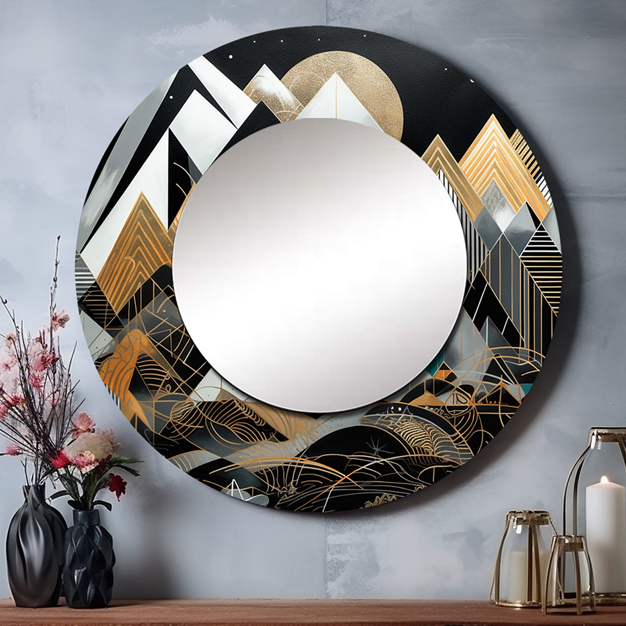 Designart "Elegant Harmony in Black and Gold Geometrics" City Geometric ...