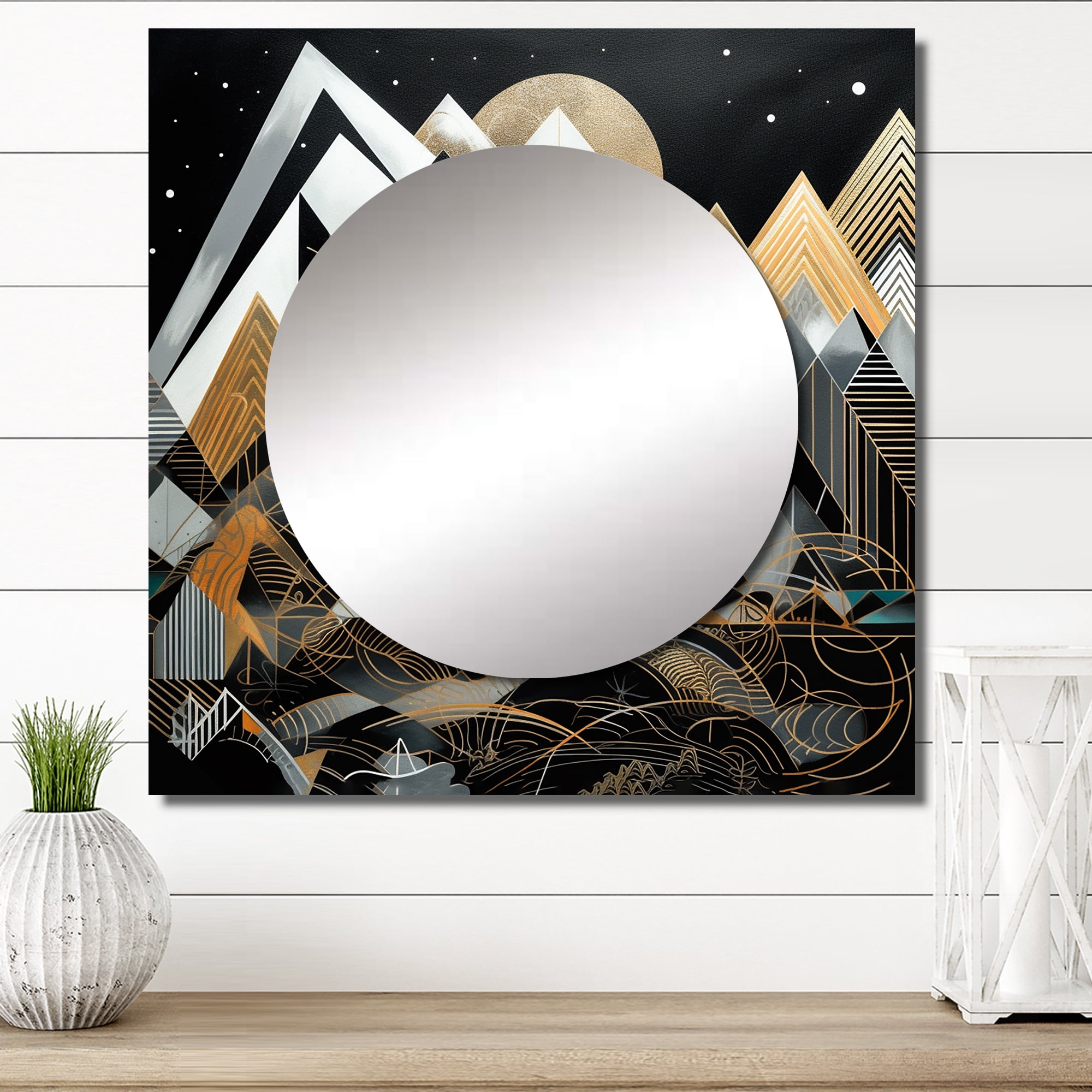 Designart "Elegant Harmony in Black and Gold Geometrics" City Geometric ...
