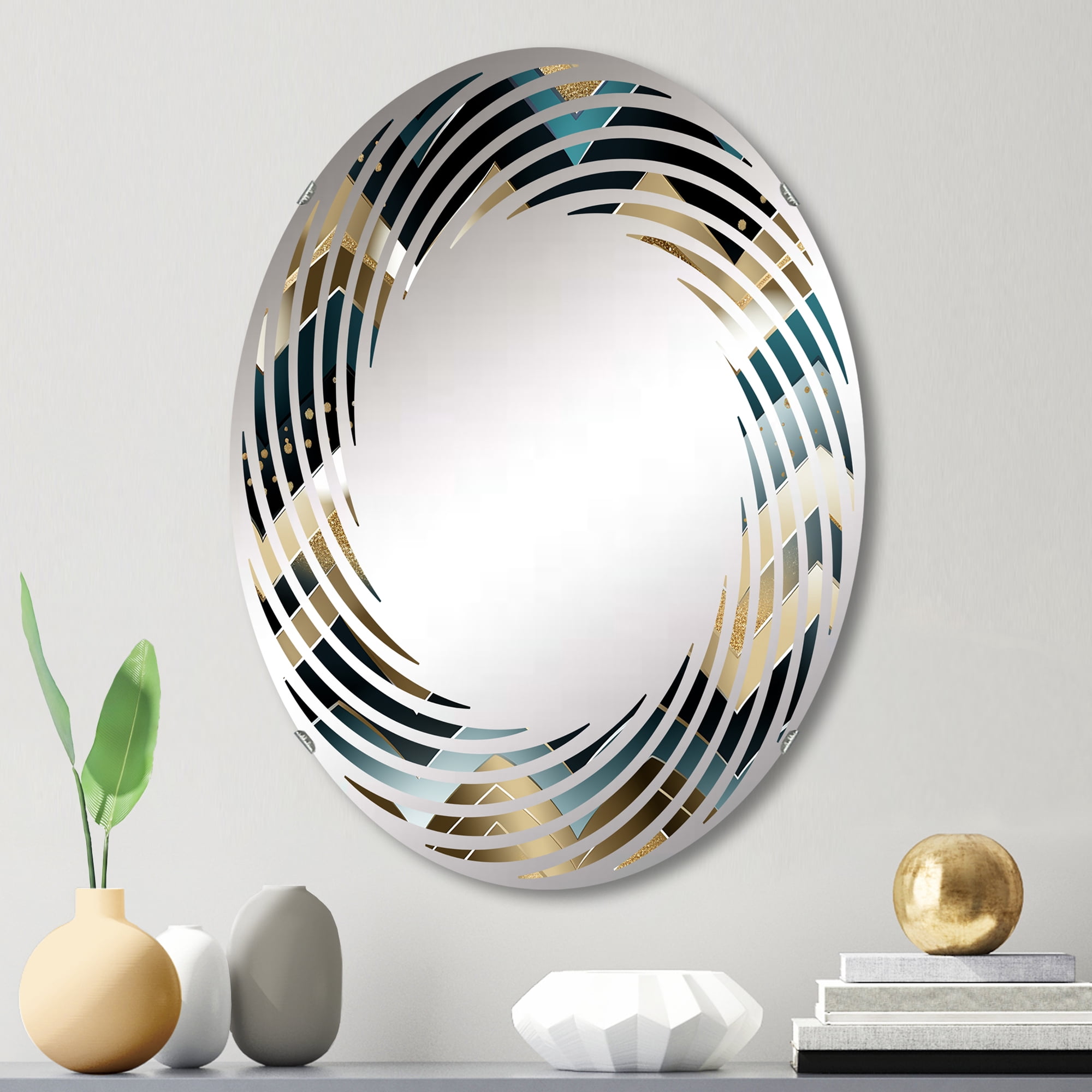 Designart "Elegant Metallic Chevron Patterns" Chevron Spiral Round Wall ...