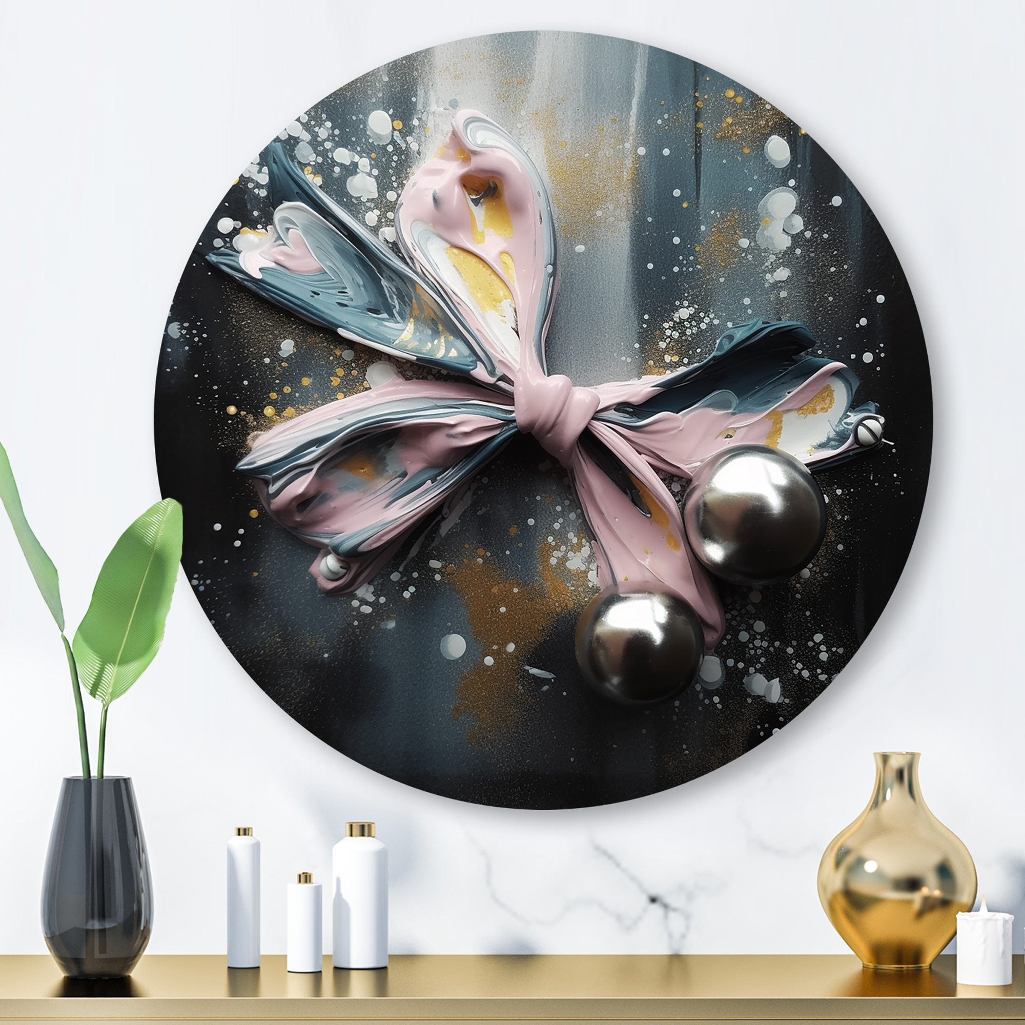 Designart "Elegant Pink and Silver Geometric Shapes II" Fashion Metal ...