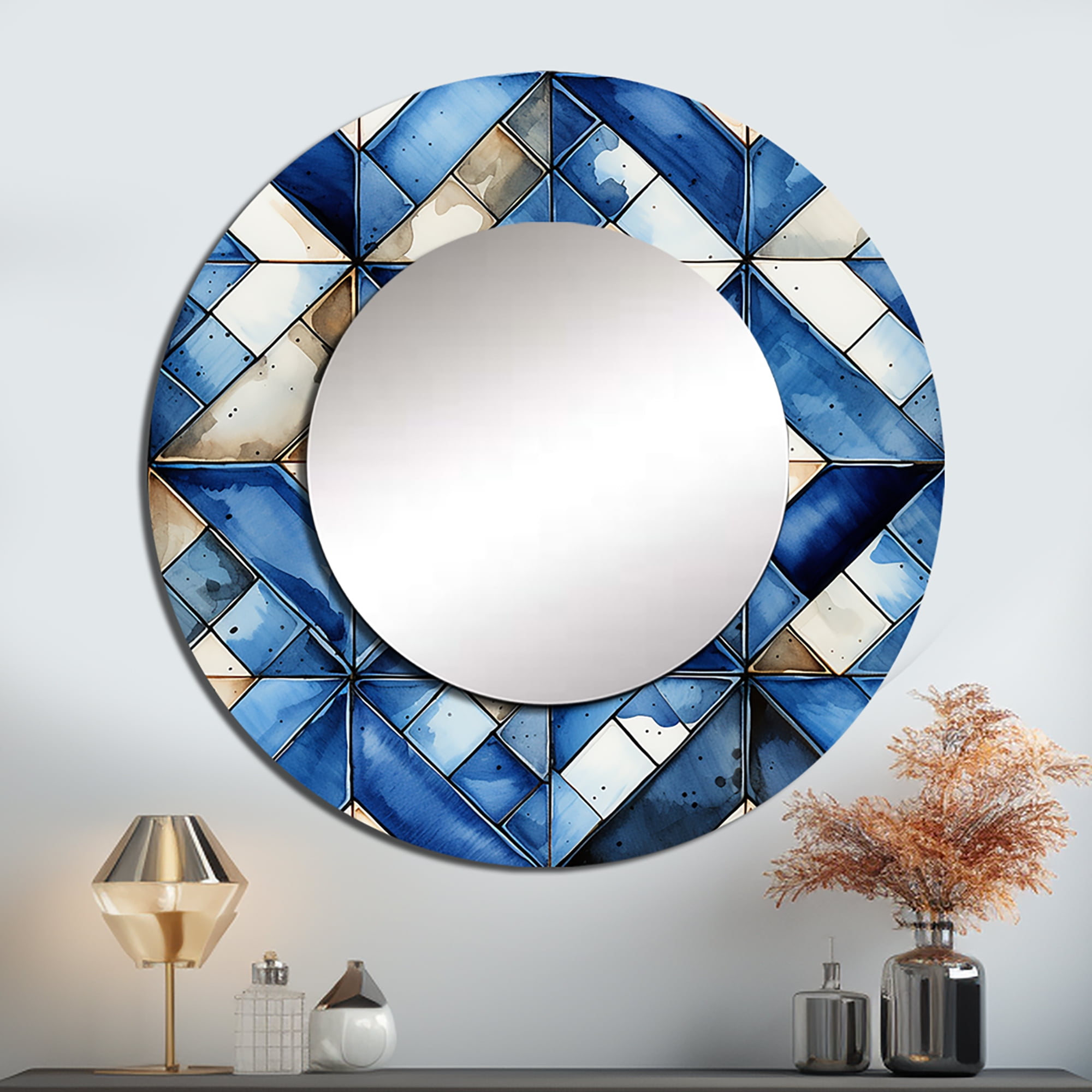 Designart "Elegant Rustic Lattices In Cobalt" Geometric Blue Large ...