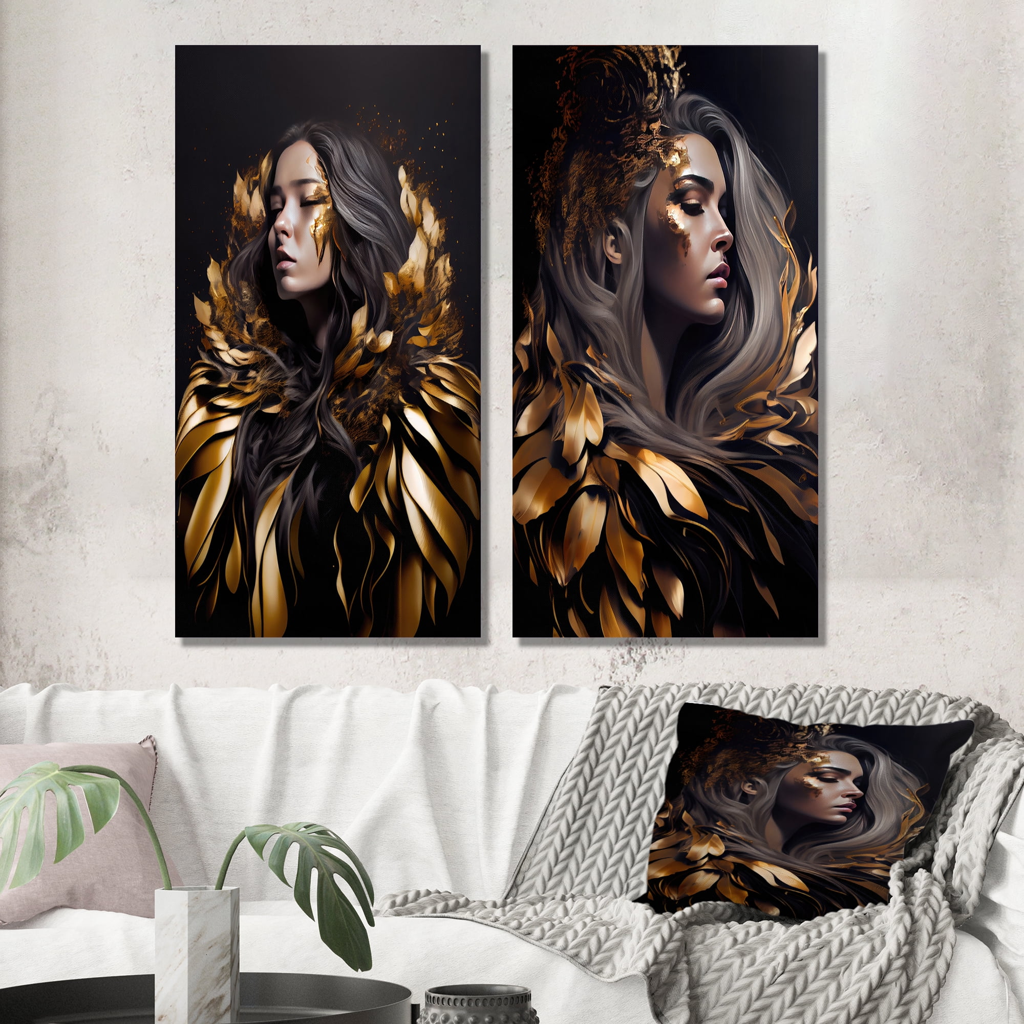 Designart "Elegant Sensual Woman in Gold and Black III" Woman Seductive ...
