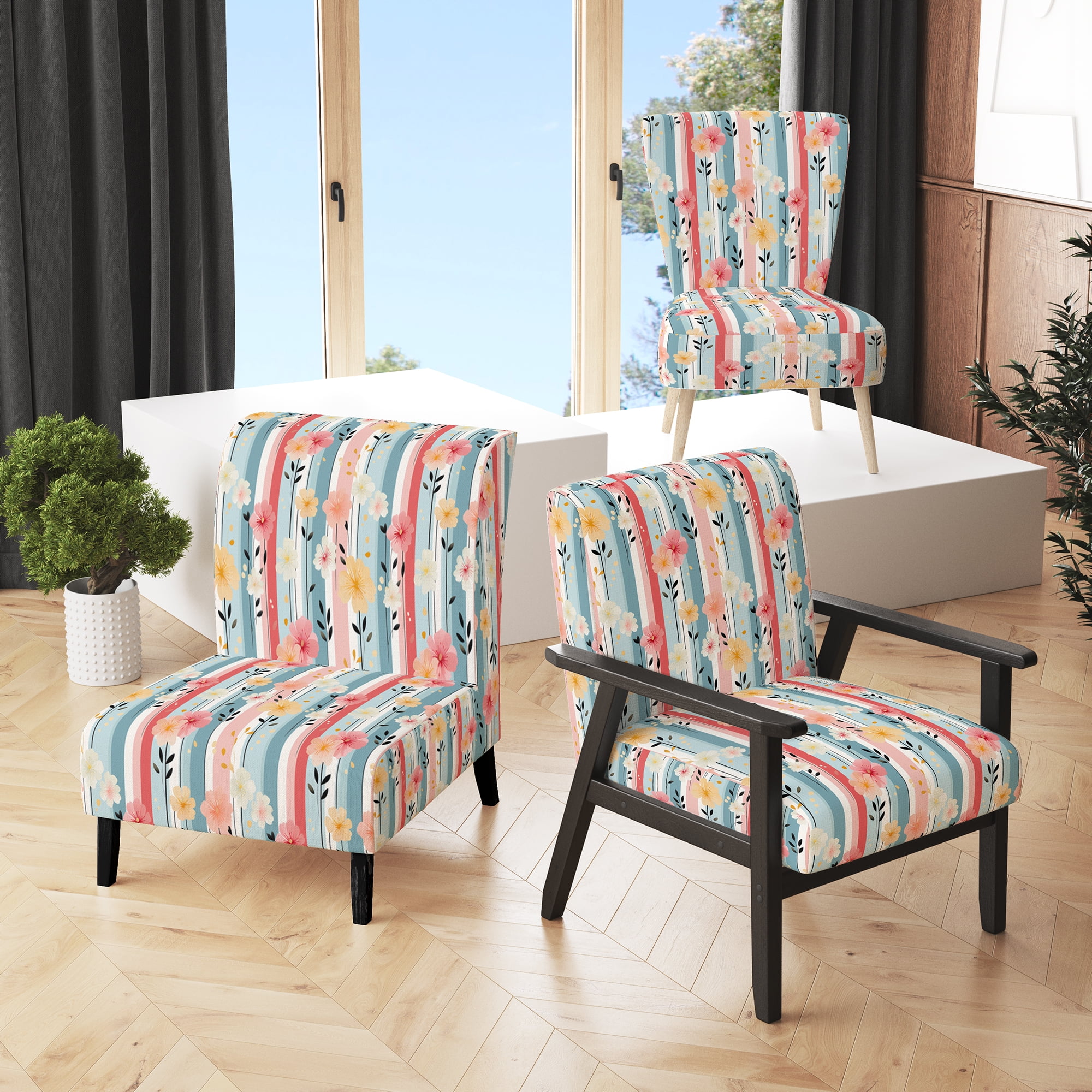 Designart "Elegant Striped And Flowers Pattern" Upholstered Modern ...
