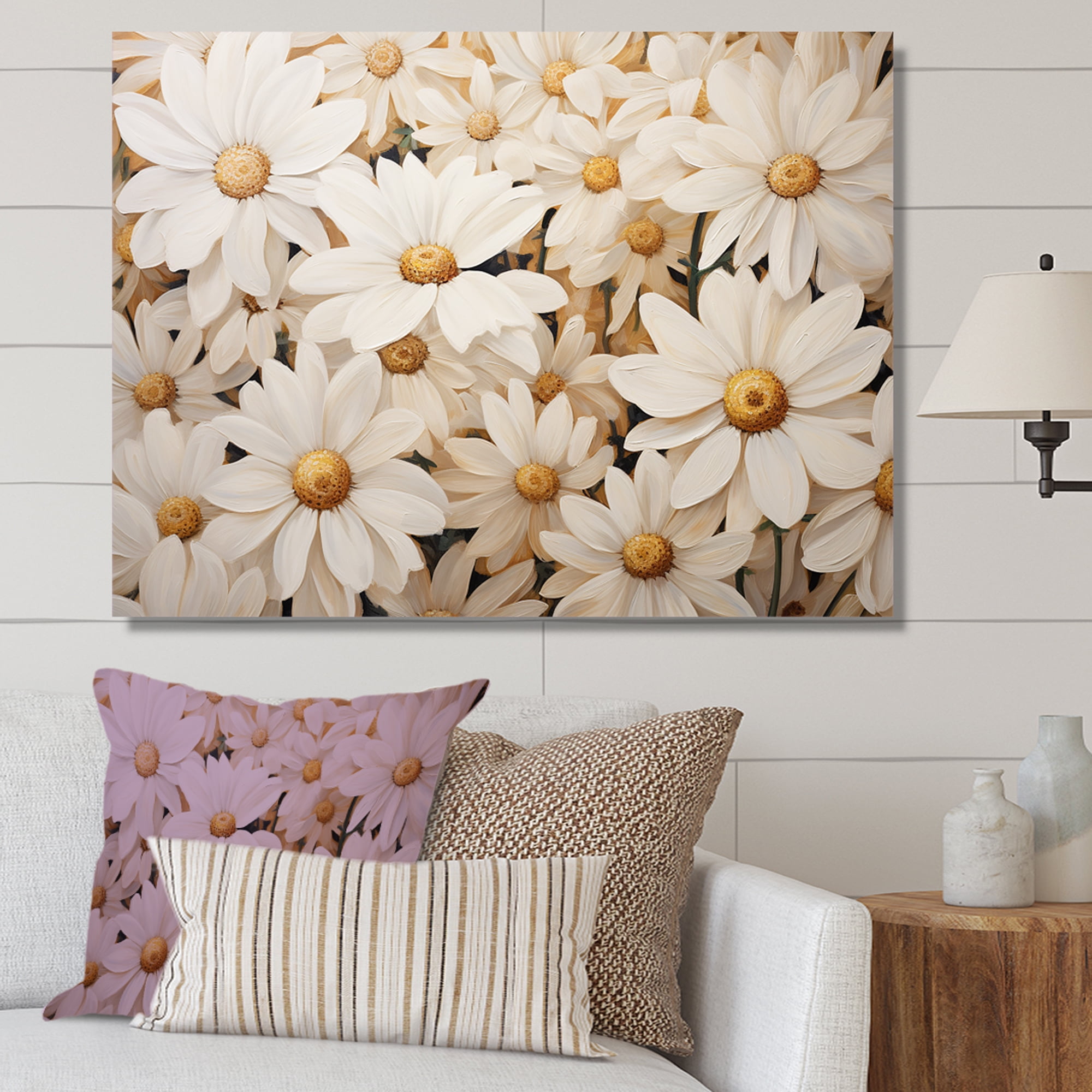 Designart "Elegant White Daisy Fields II" Daisies Wall Art Living Room ...