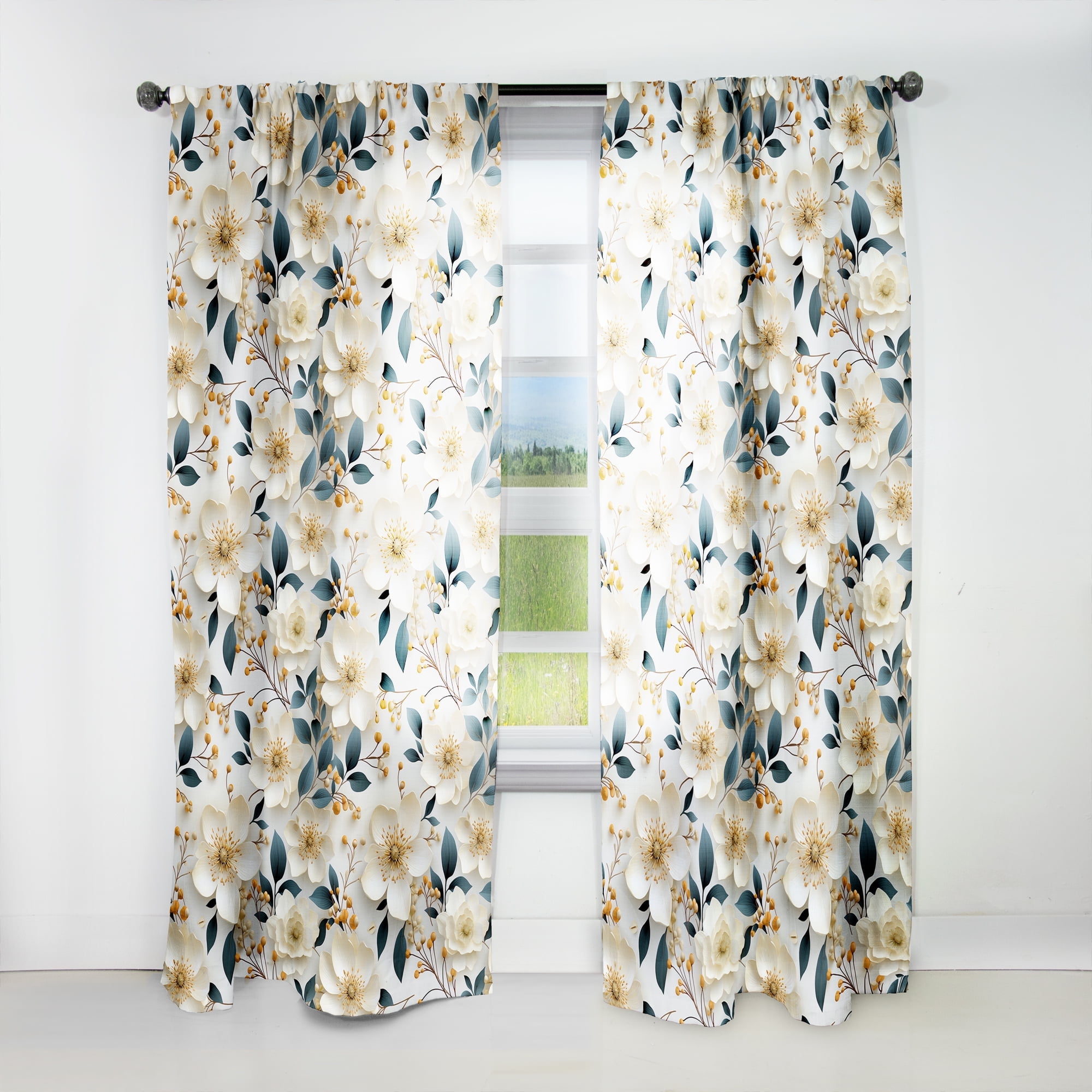 Designart "Elegant White Poppy Simplicity III" Poppies Room Darkening ...