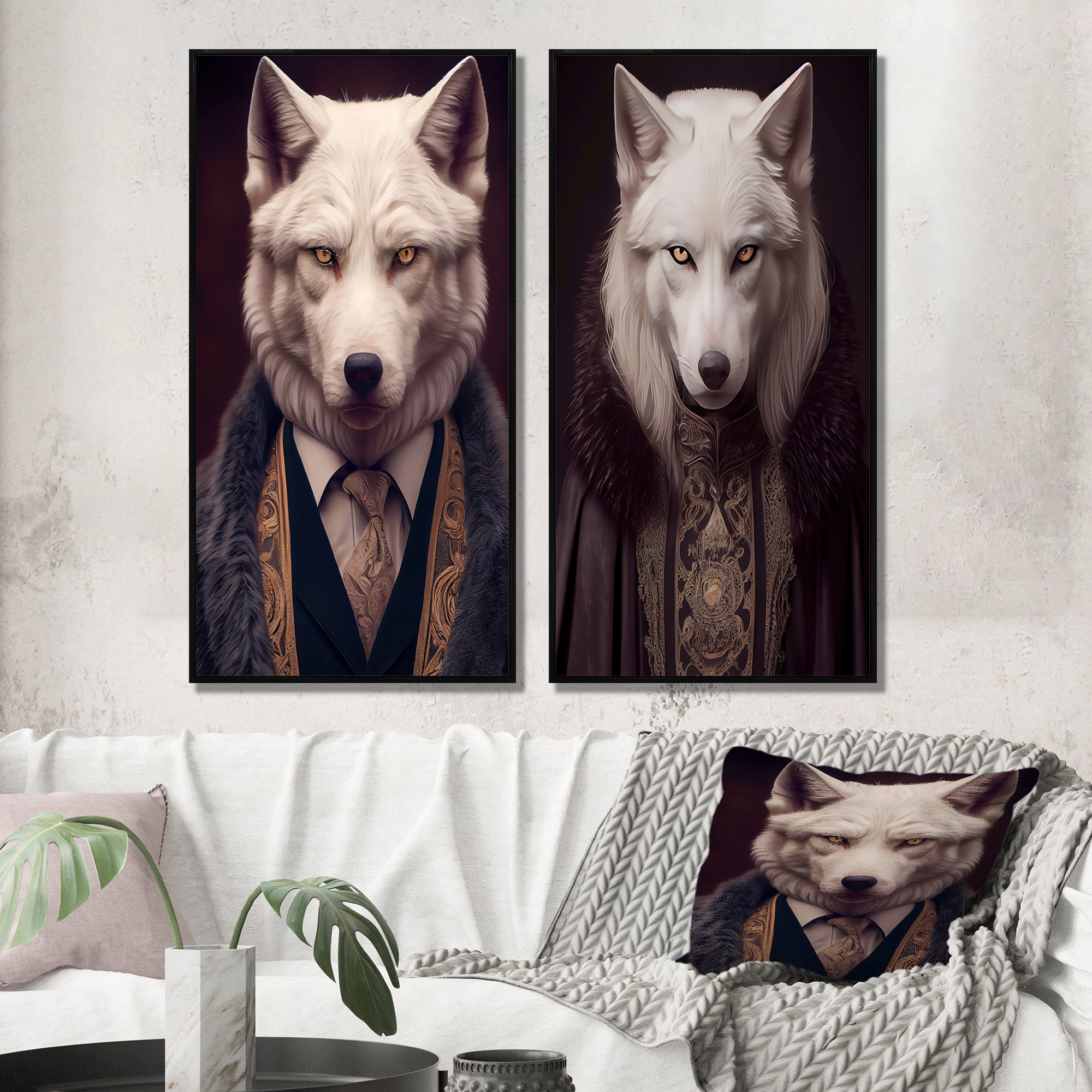 Designart "Elegant and Stylish Wolf Portrait I" Animals Wolf Framed ...