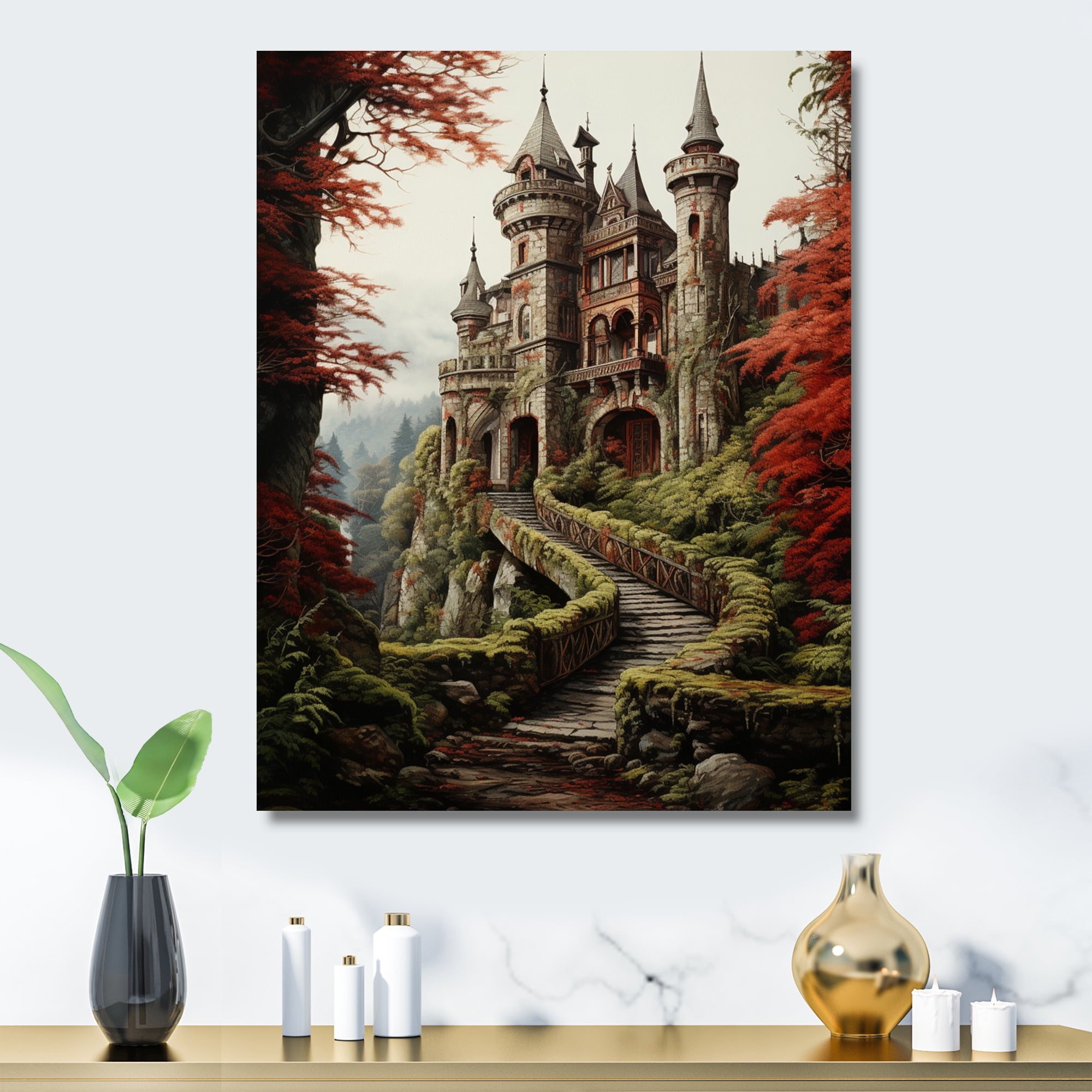 Designart "Elements Bold Castles Contrasting art painting" Castles ...