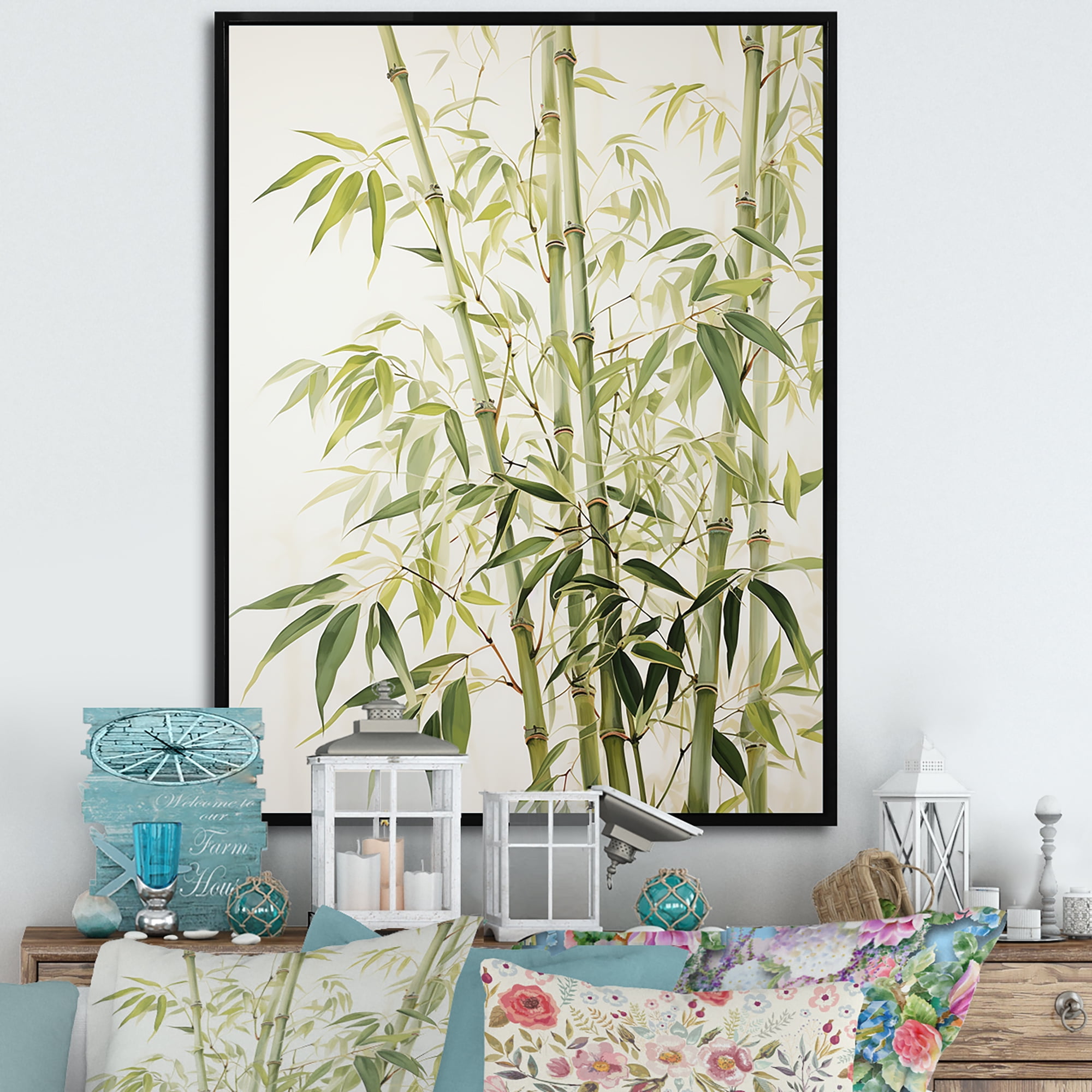 Designart "Embracing Muted Bamboo I" Bamboo Floater Framed Canvas Art ...