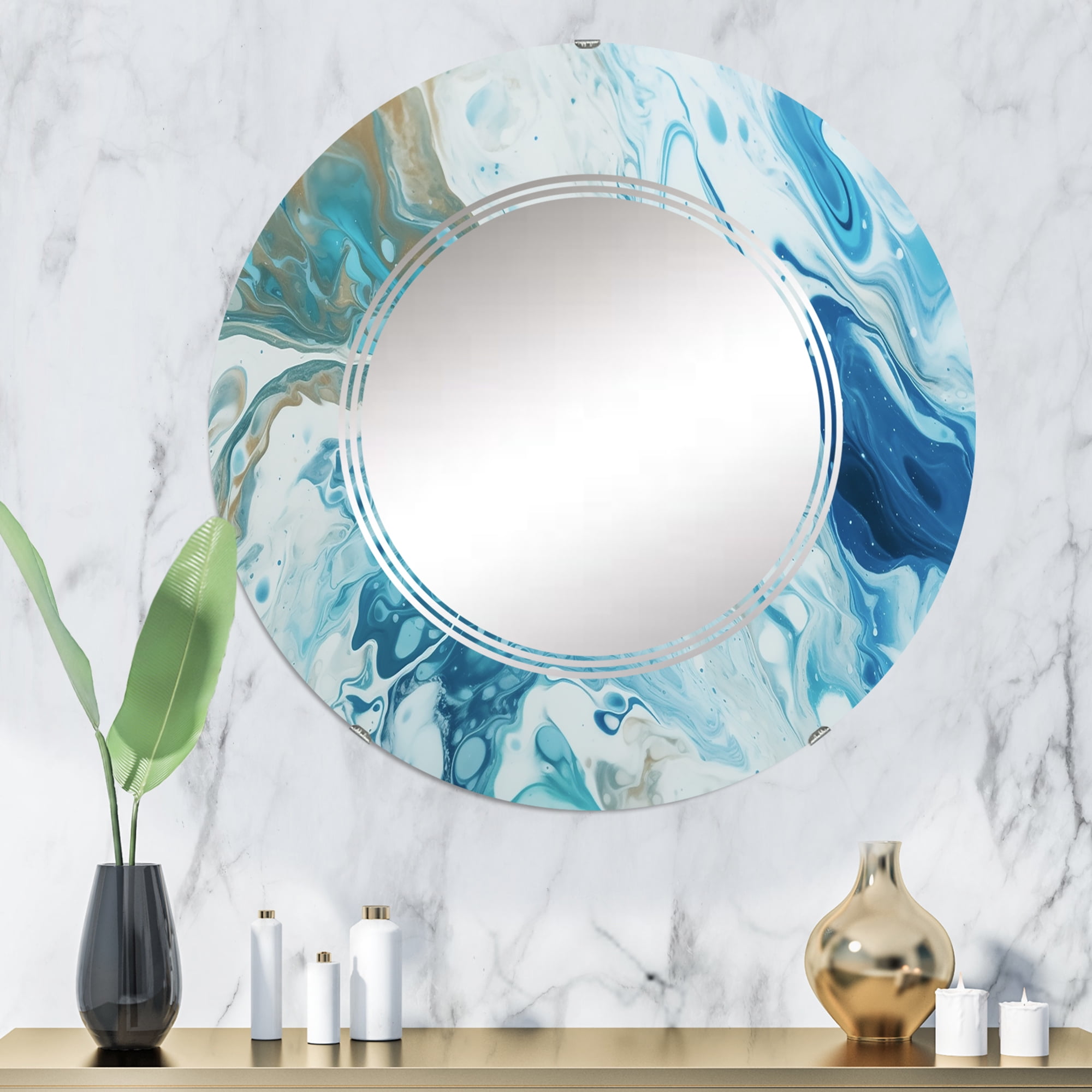 Designart "Embracing the Unknown in Blue and White II" Abstract Round ...