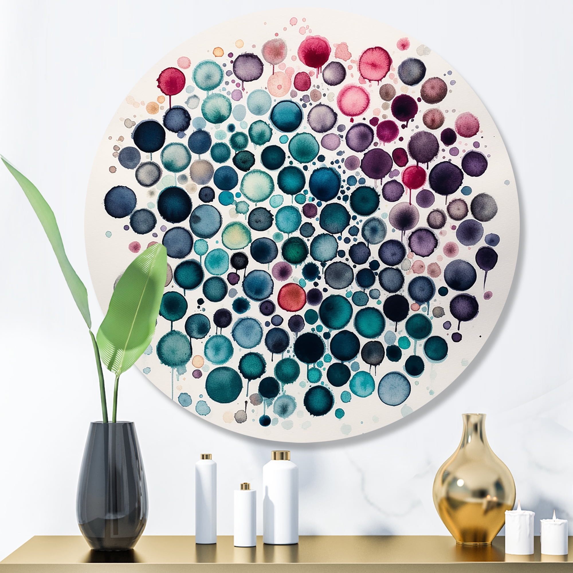 Designart "Emerald Depths Exploration. II" Minimalism Metal Round Art ...