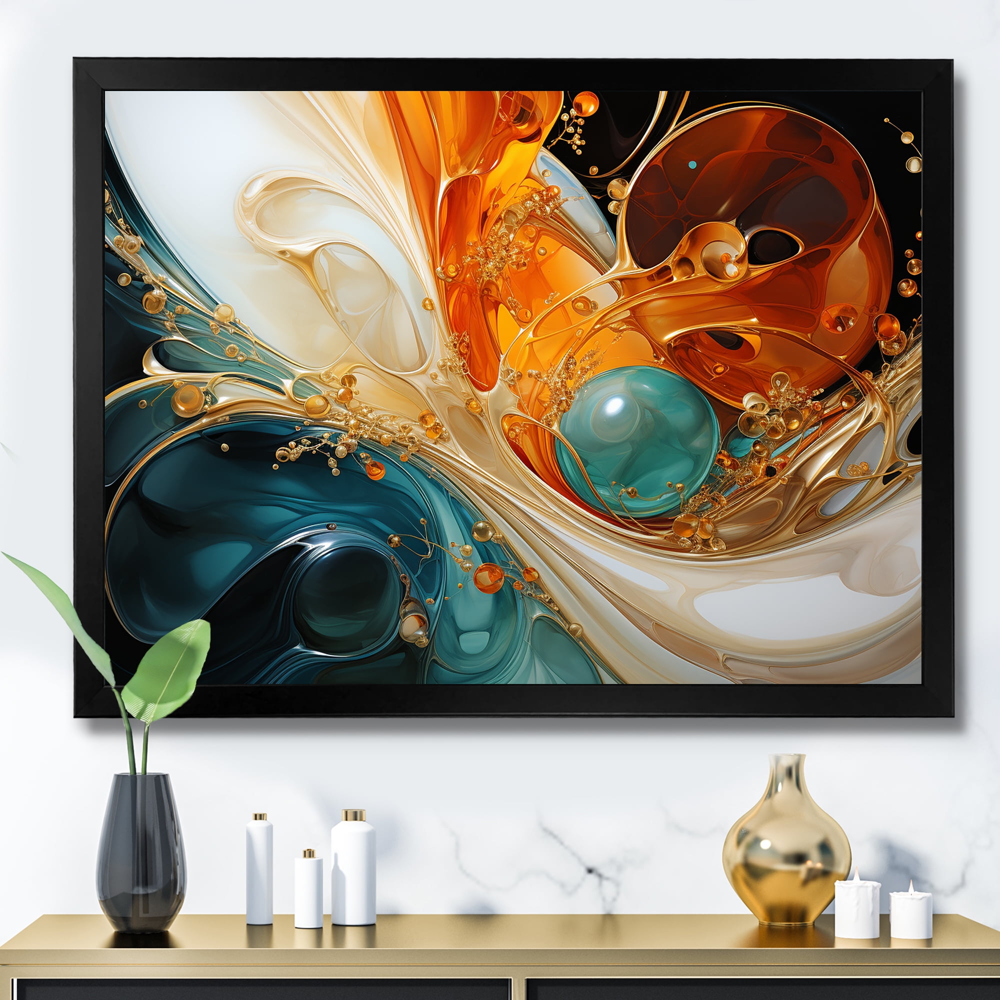 Designart "Emerald Lava Orange and Emerald Delight I" Abstract Framed ...