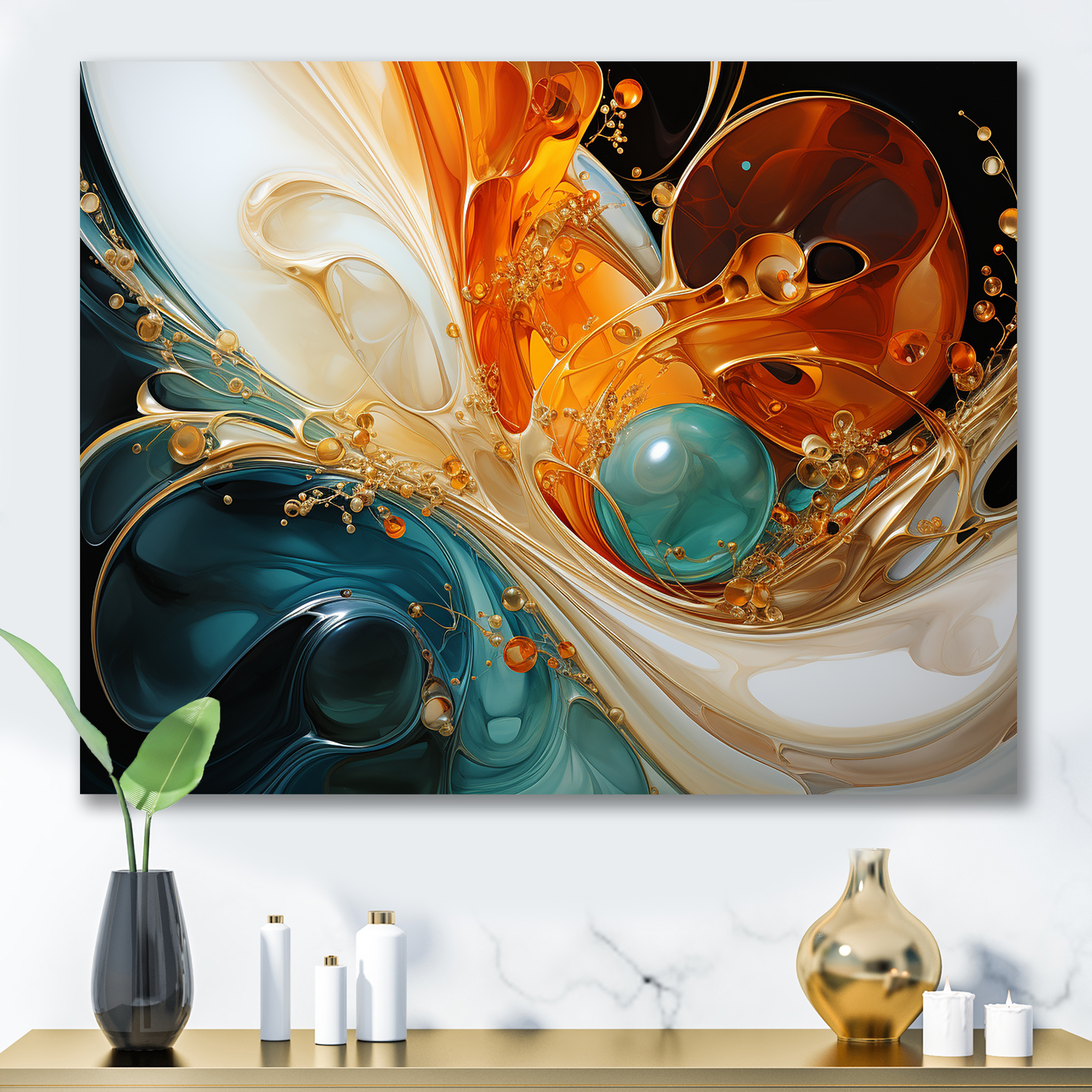 Designart "Emerald Lava Orange and Emerald Delight I" Abstract Wall Art ...
