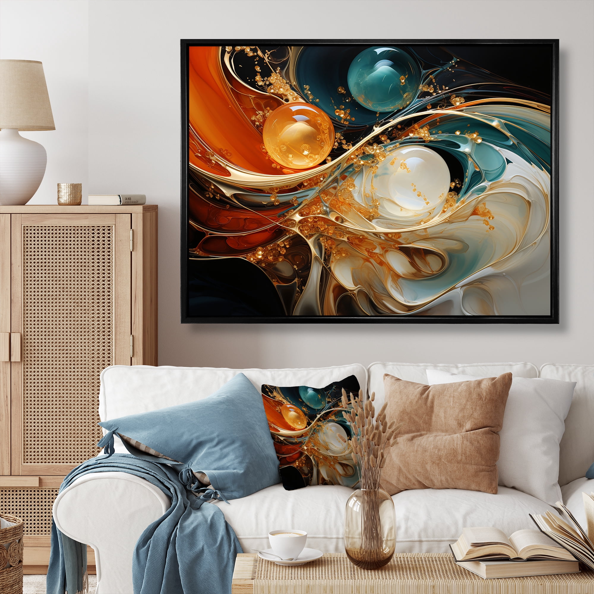 Designart "Emerald Lava Orange and Emerald Delight III" Abstract Framed ...