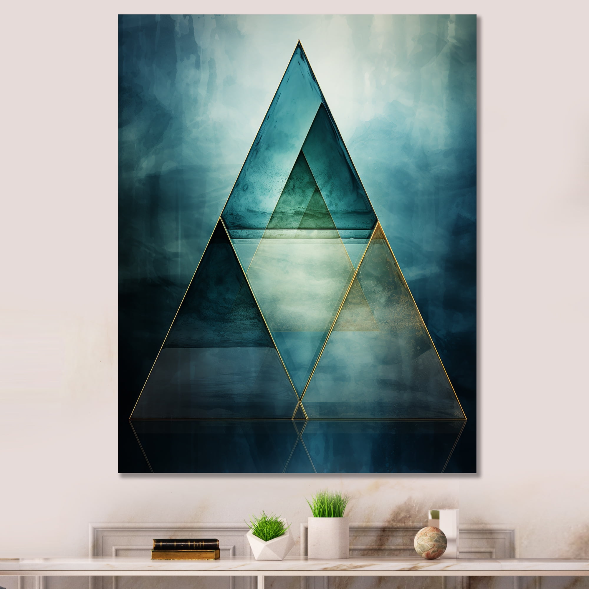 Designart "Emerald Pyramid Shapes Radiant Display I" Geometric Canvas ...