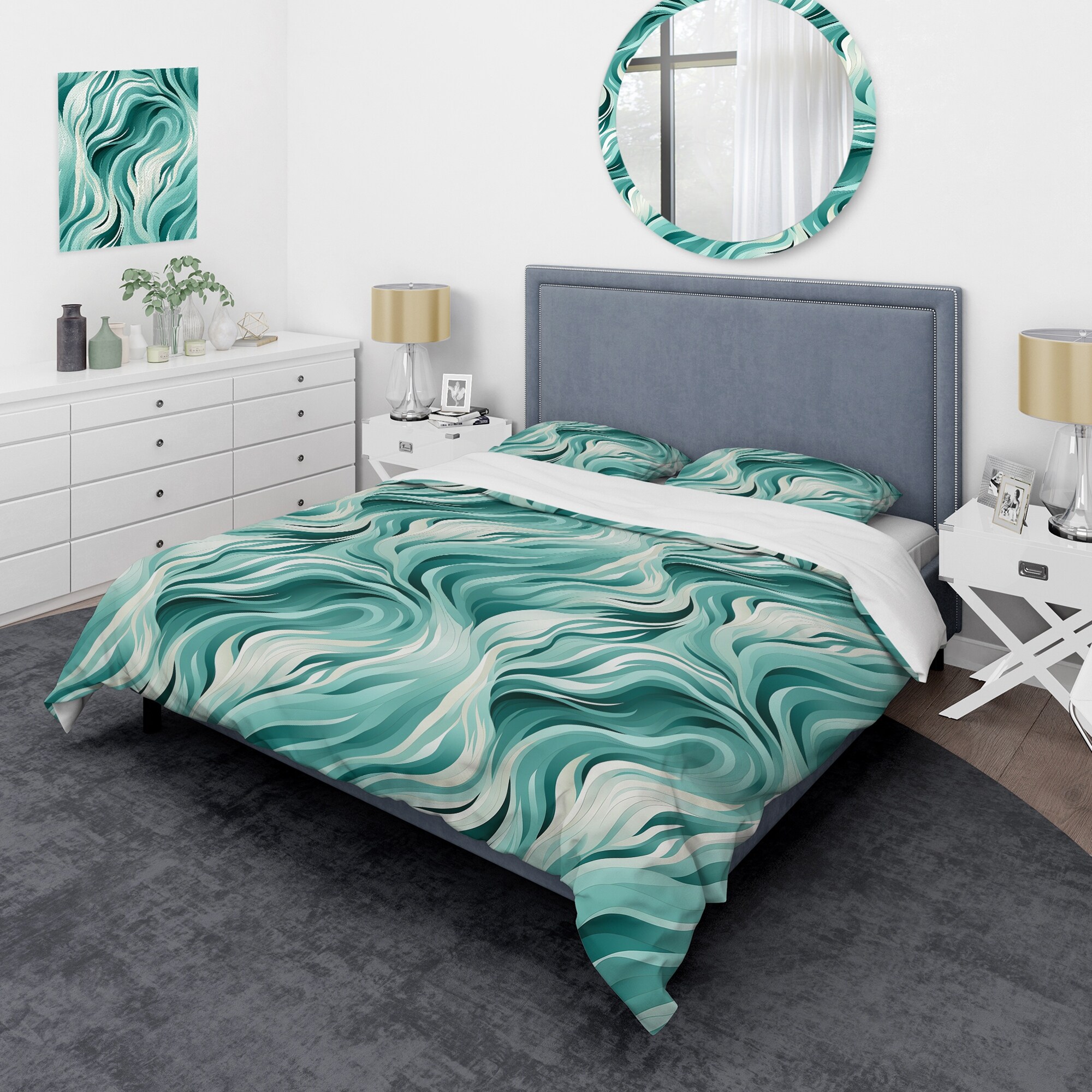 Designart "Emerald Zebra Abstract" Blue Abstract Bedding Covert Set ...