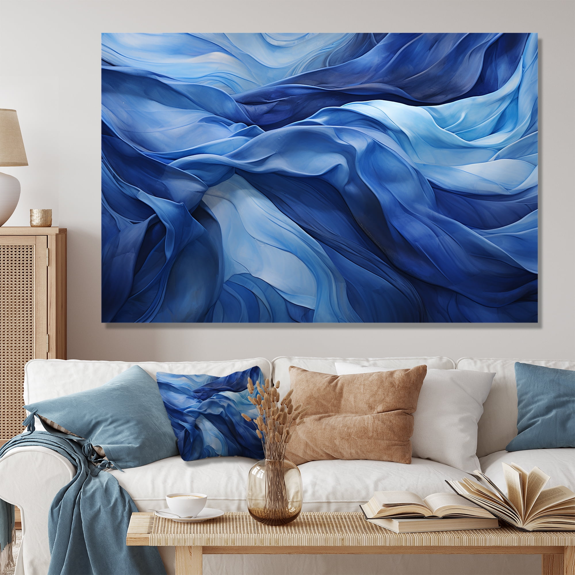 Designart "Emotional Waves of Blue Tachisme III" Oversized Abstract ...