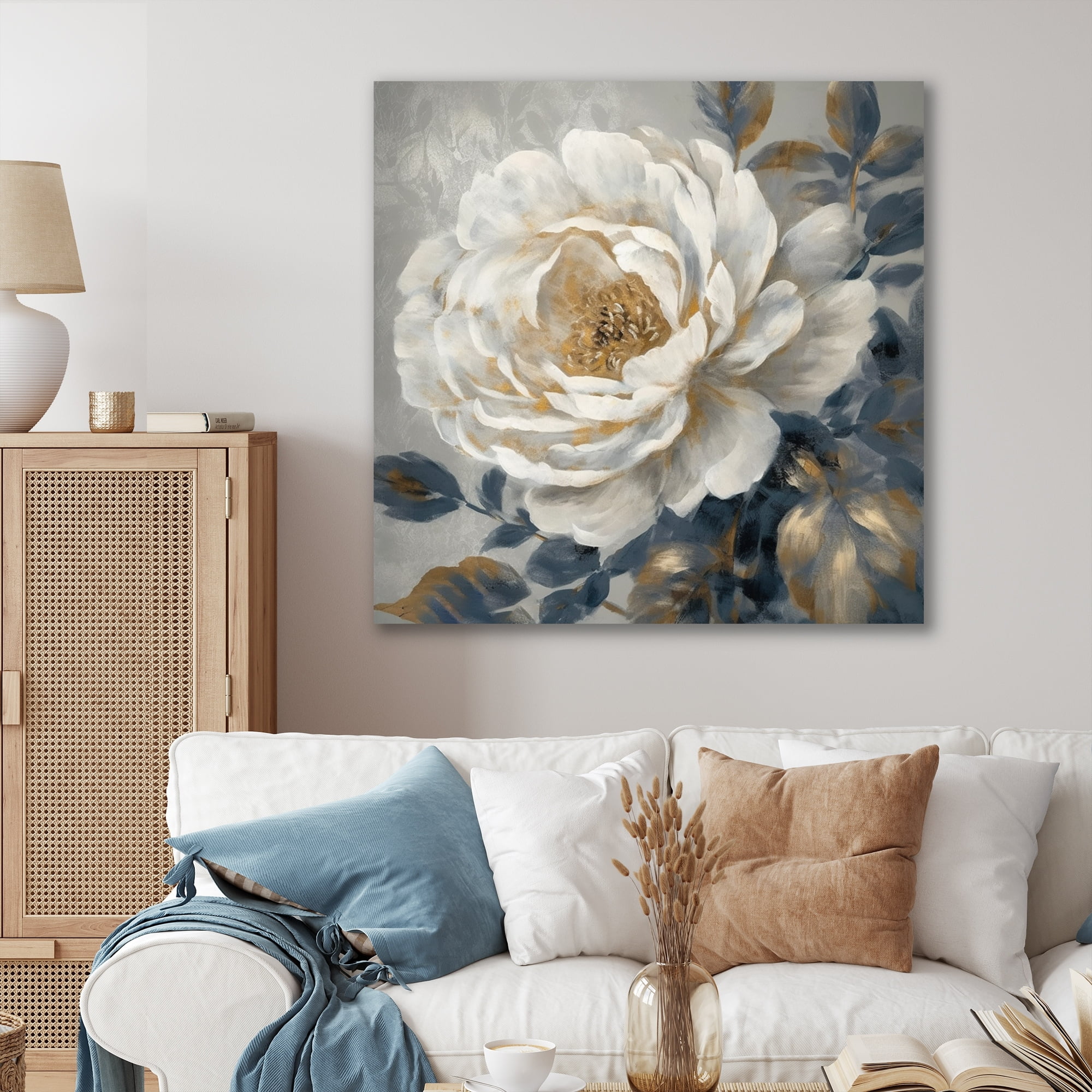 Designart "Emotions Of White Blue Peony Flower II" Floral Peony Canvas ...