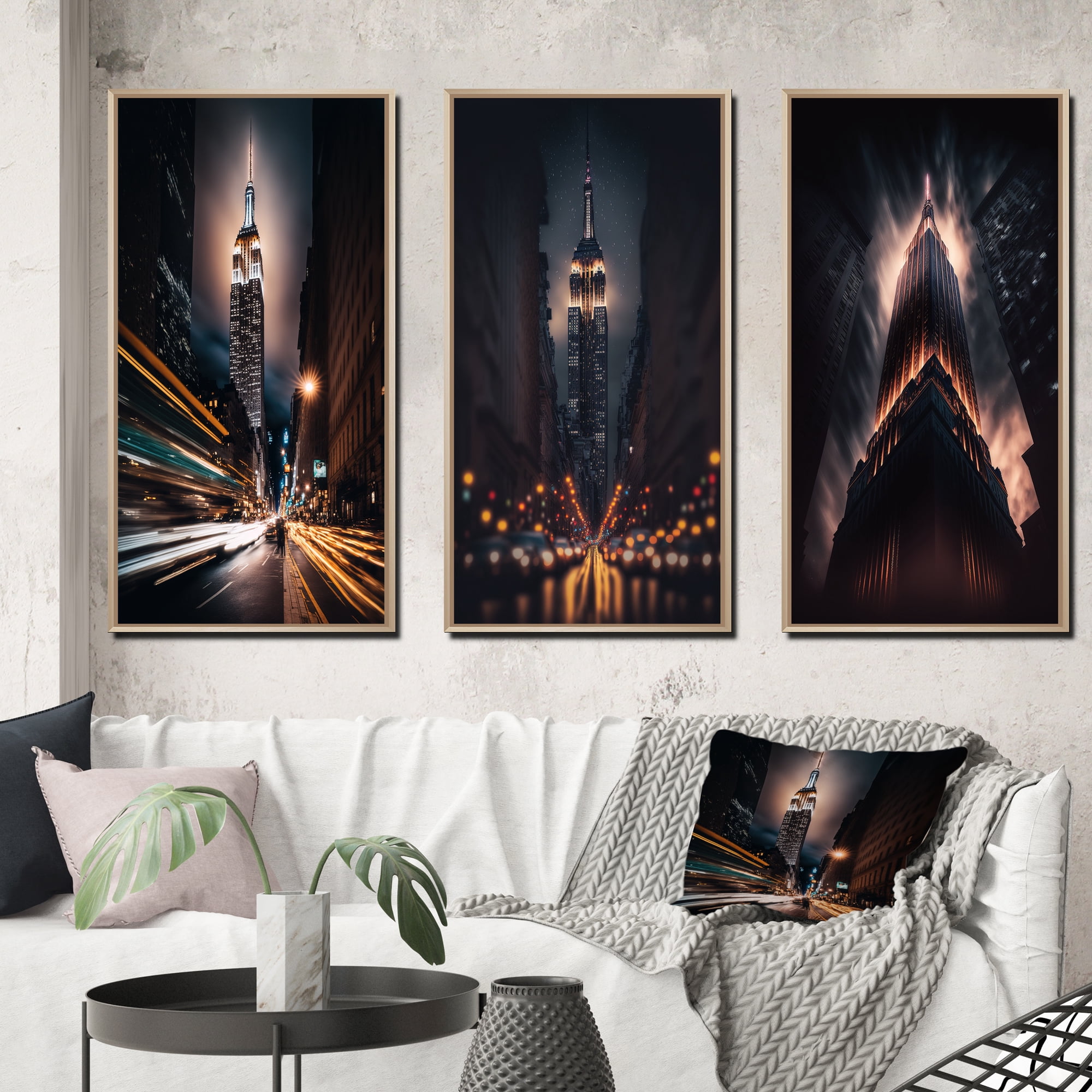 Designart "Empire State Building Night Lights Tilt Shift I" City New ...