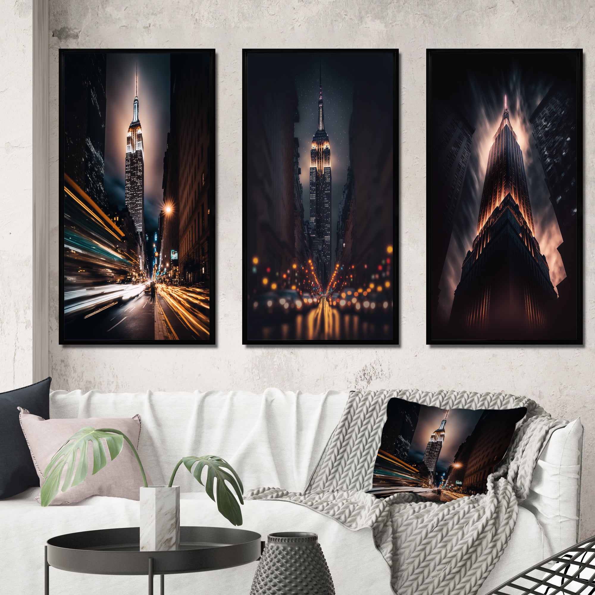 Designart "Empire State Building Night Lights Tilt Shift I" City New ...