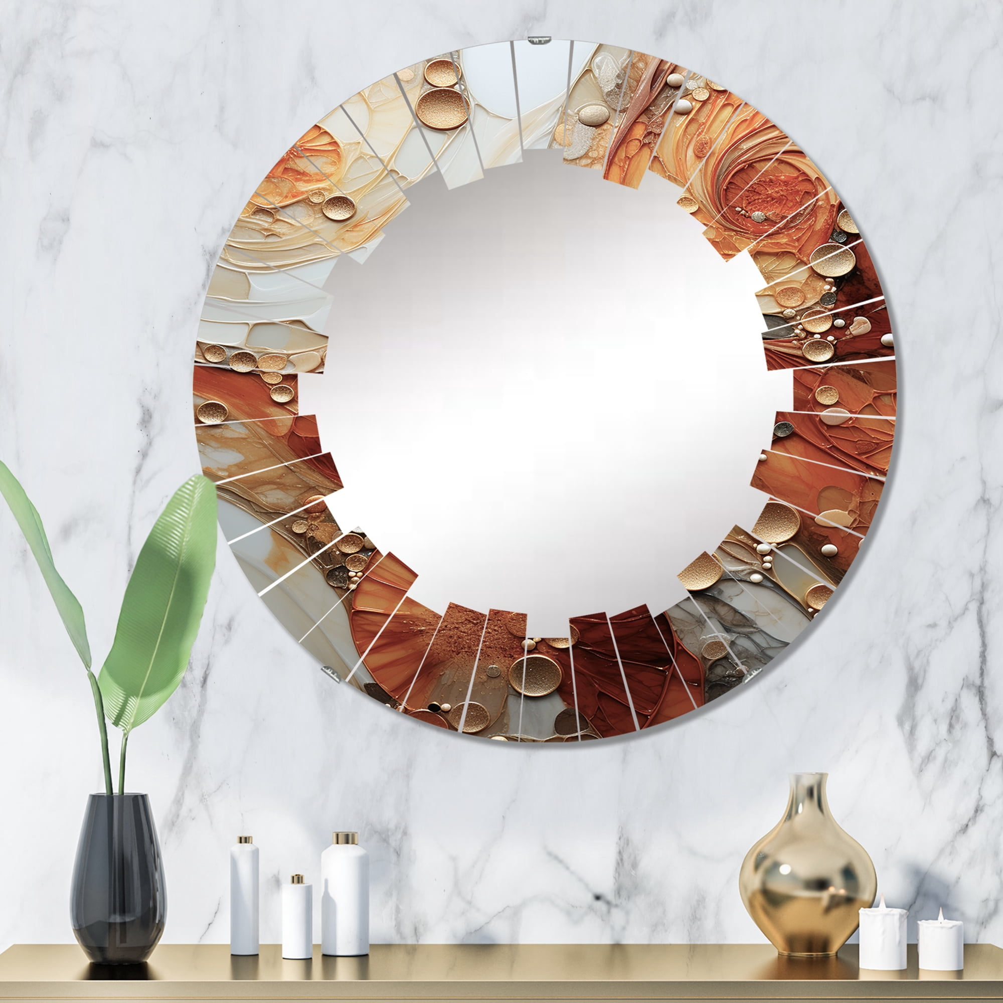Designart "Encaustic VORTEXs I" Abstract Round Wall Mirror - Modern ...