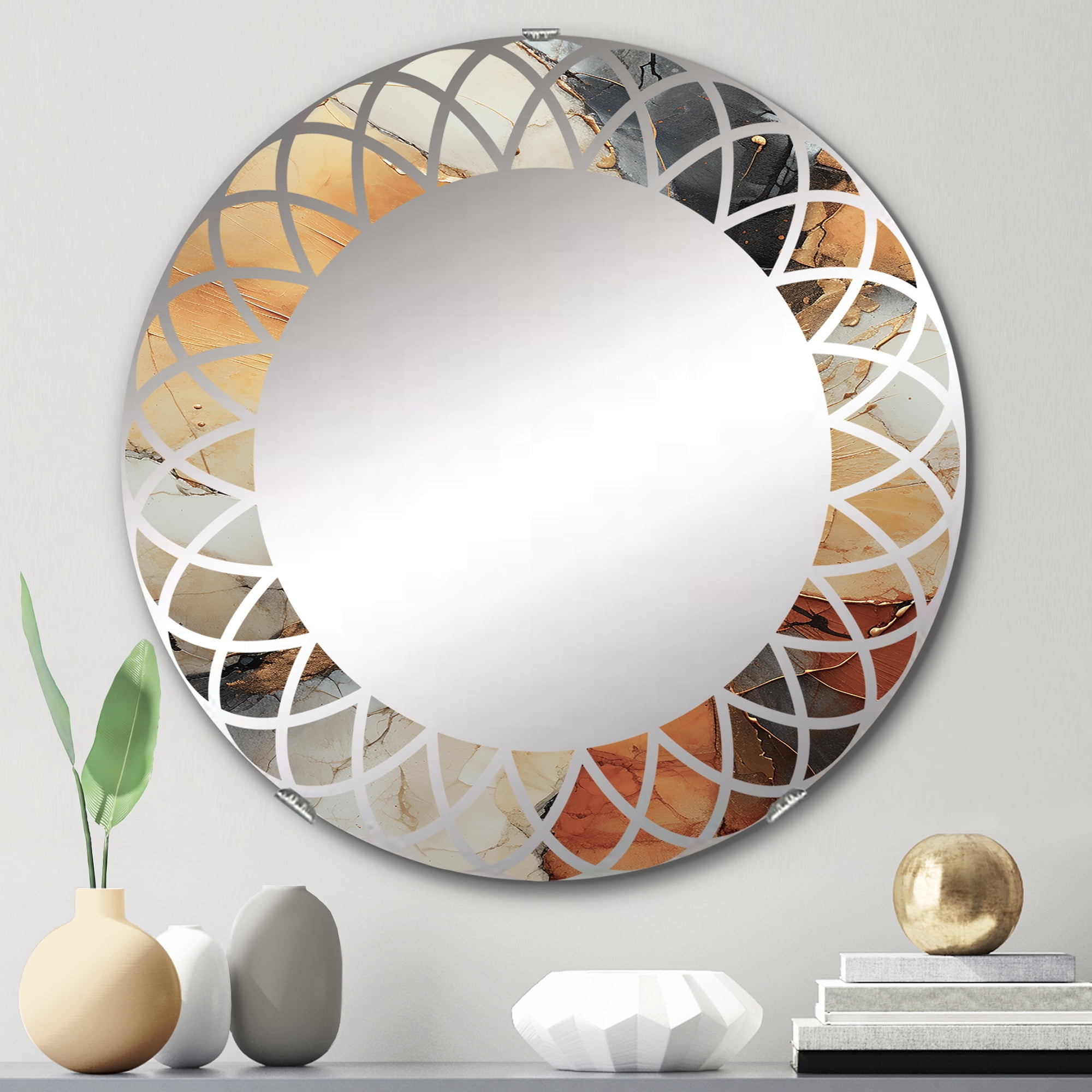 Designart "Encaustic VORTEXs II" Abstract Round Wall Mirror - Modern ...