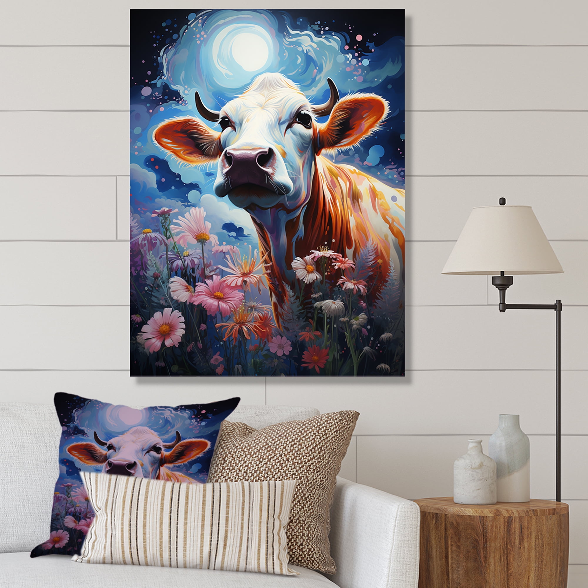 Designart "Enchanted Fantasy Cow In Otherworldly Lands I" Animals Cow ...