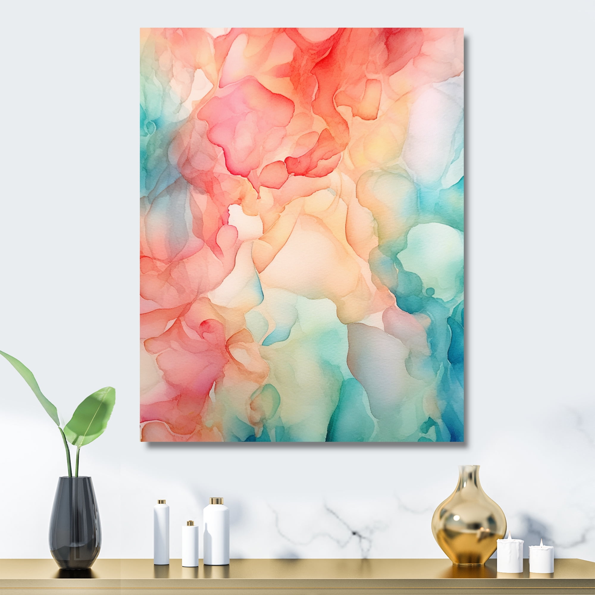 Designart "Enchanted Spills Orange Teal Elegance" Abstract Shapes Metal ...