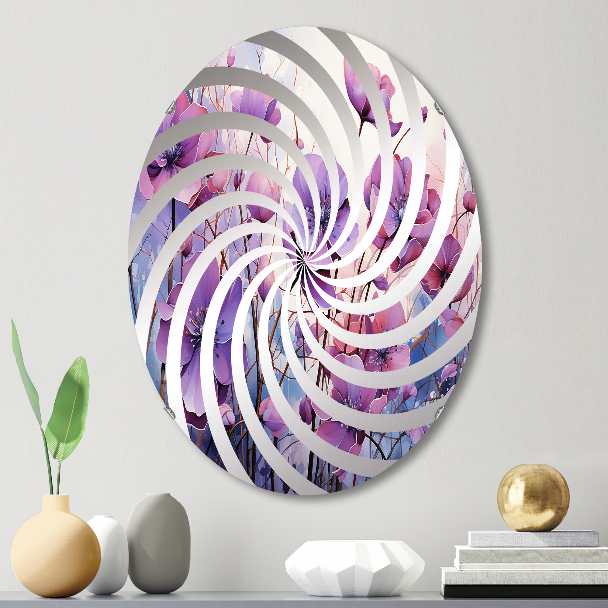 Designart "Enchanted Surrealism I" Violets Vortex Round Wall Mirror ...