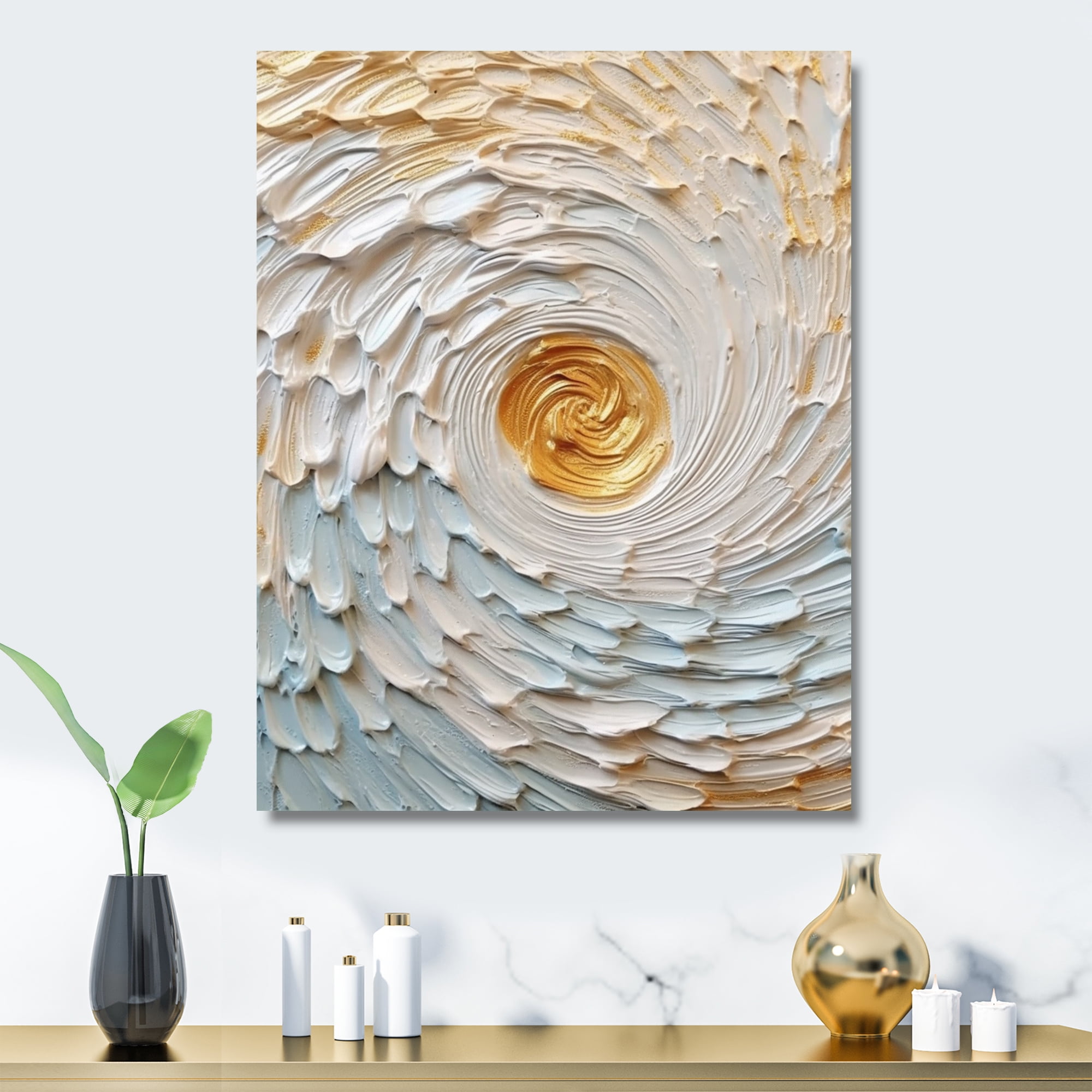 Designart "Enchanted Whirls in Gold and Cream III" Abstract Spirals ...