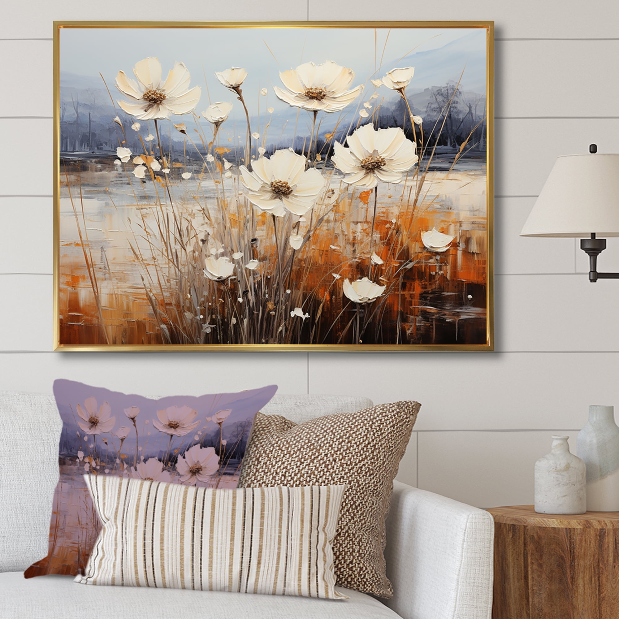 Designart "Enchanting Floral Landscape" Flower Floater Framed Wall Art ...