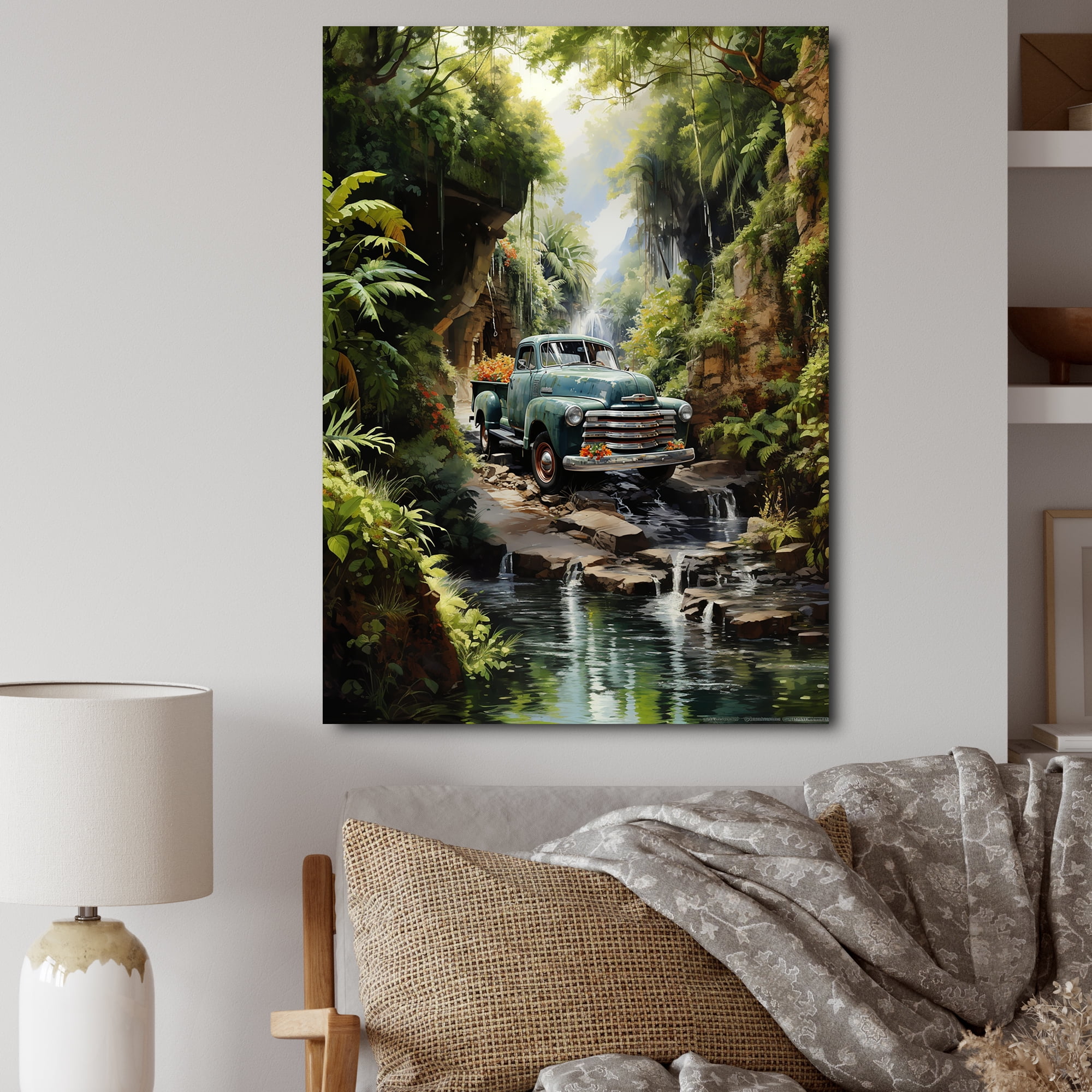 Designart "Enchanting Waterfall Green Pickup Truck Escape I" Pickup ...