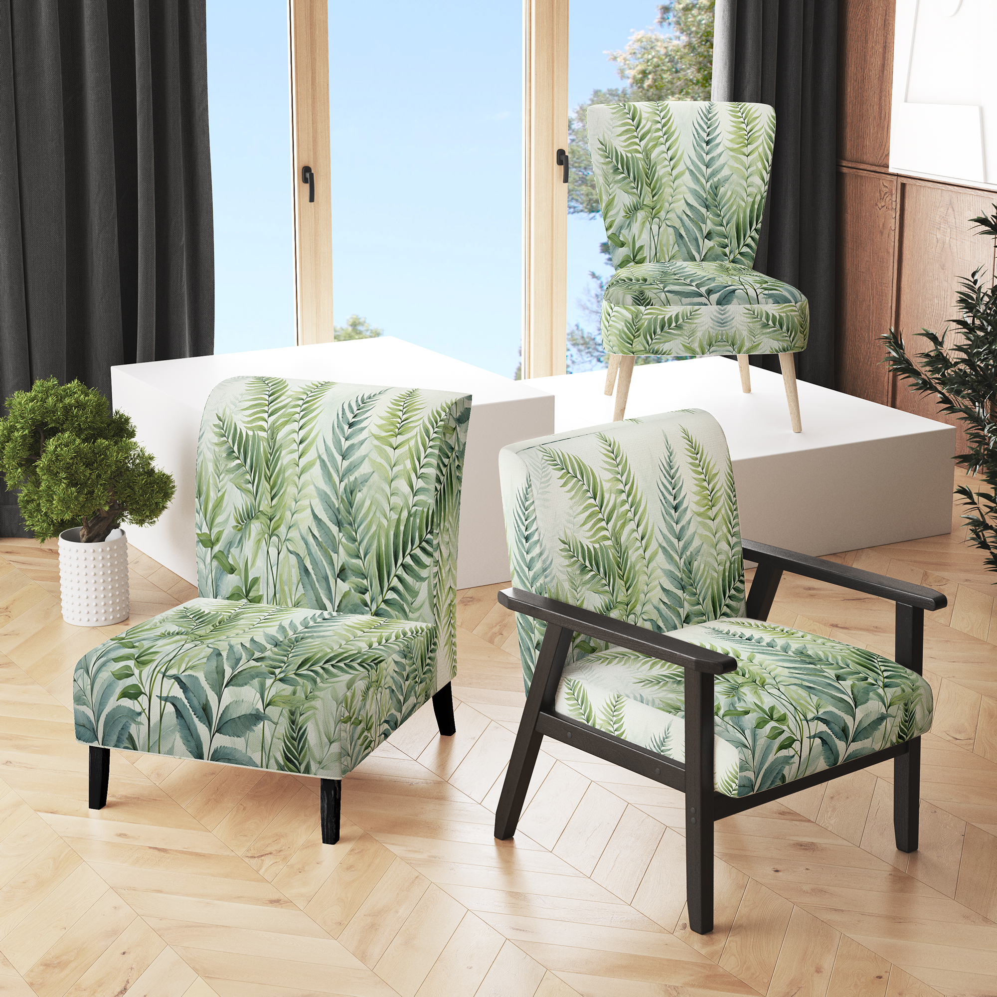 Designart "Enchantment with Ferns III" Green Ferns Upholstered Accent ...