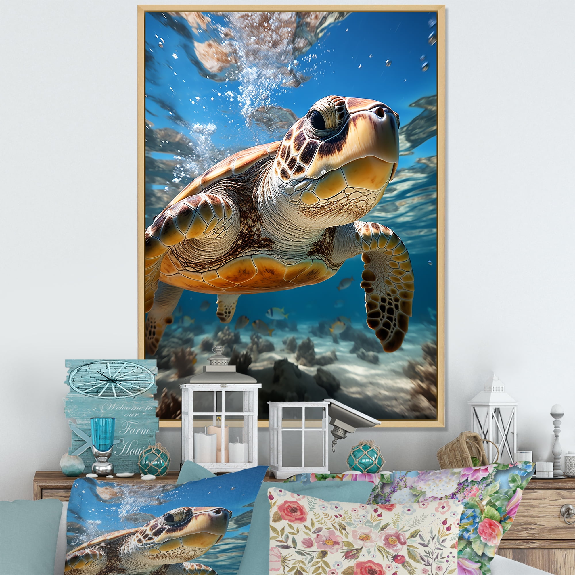 Designart "Encountering Marine Life The Turtle s World I" Animals ...
