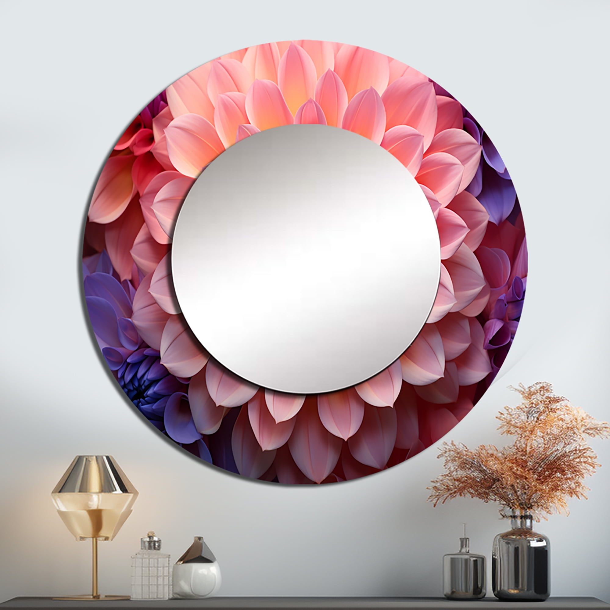 Designart "Endless Beauty In Pink Dahlias" Dahlia Rund Mirror For Wall ...
