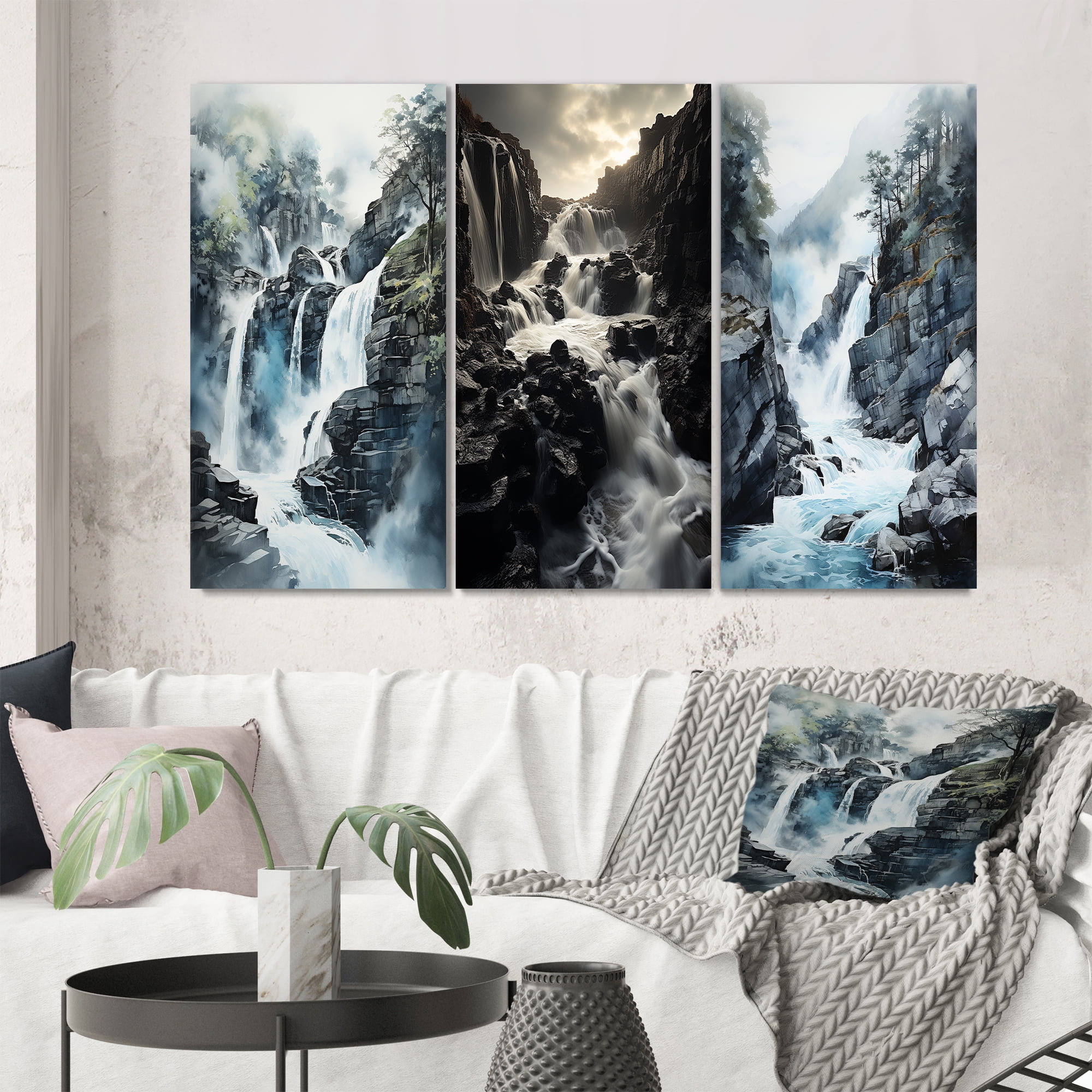 Designart "Endless Journey in the Waterfall II" Landscapes Wall Art Set ...