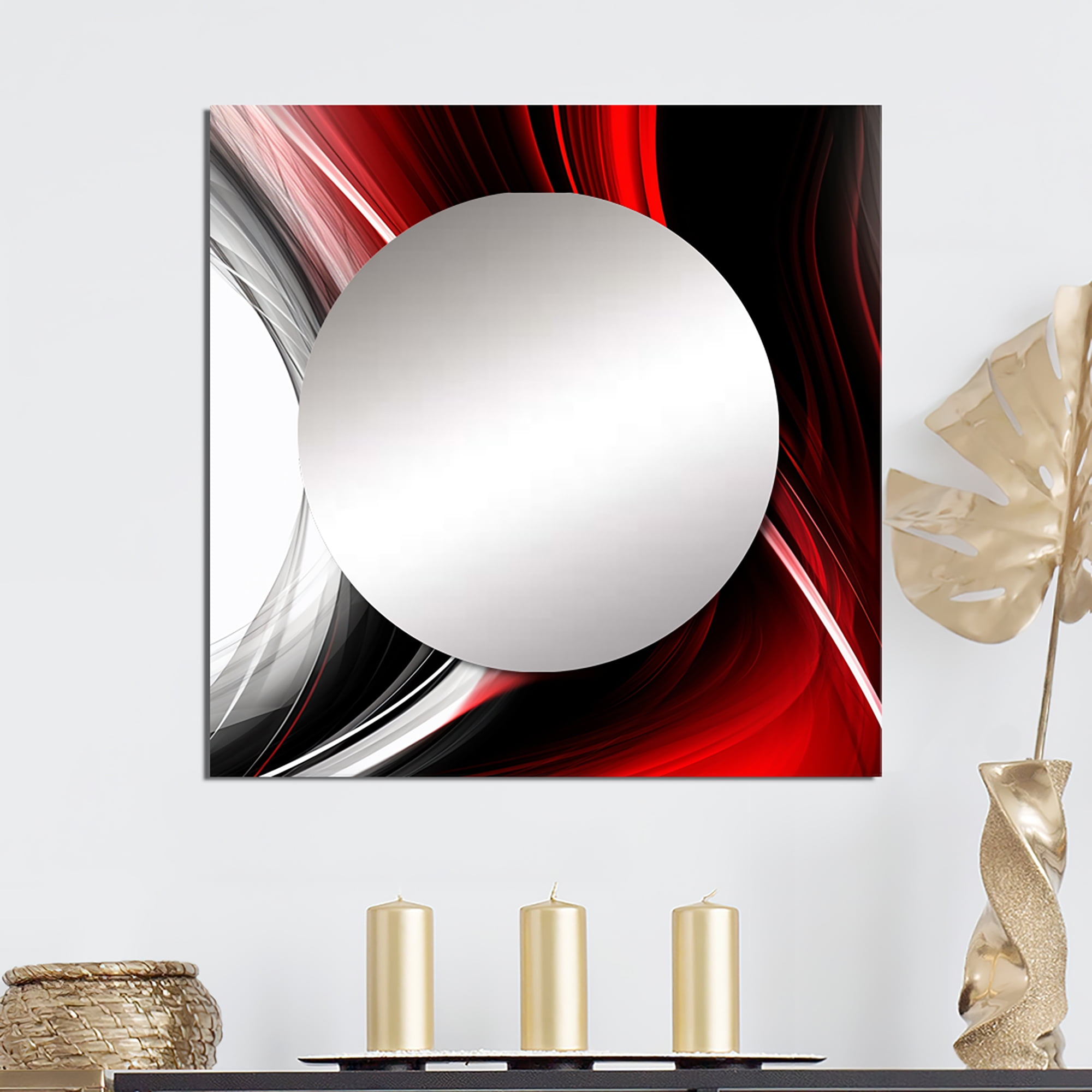 Designart "Endless Ripples Red and Black II" Modern Waves Square Mirror ...