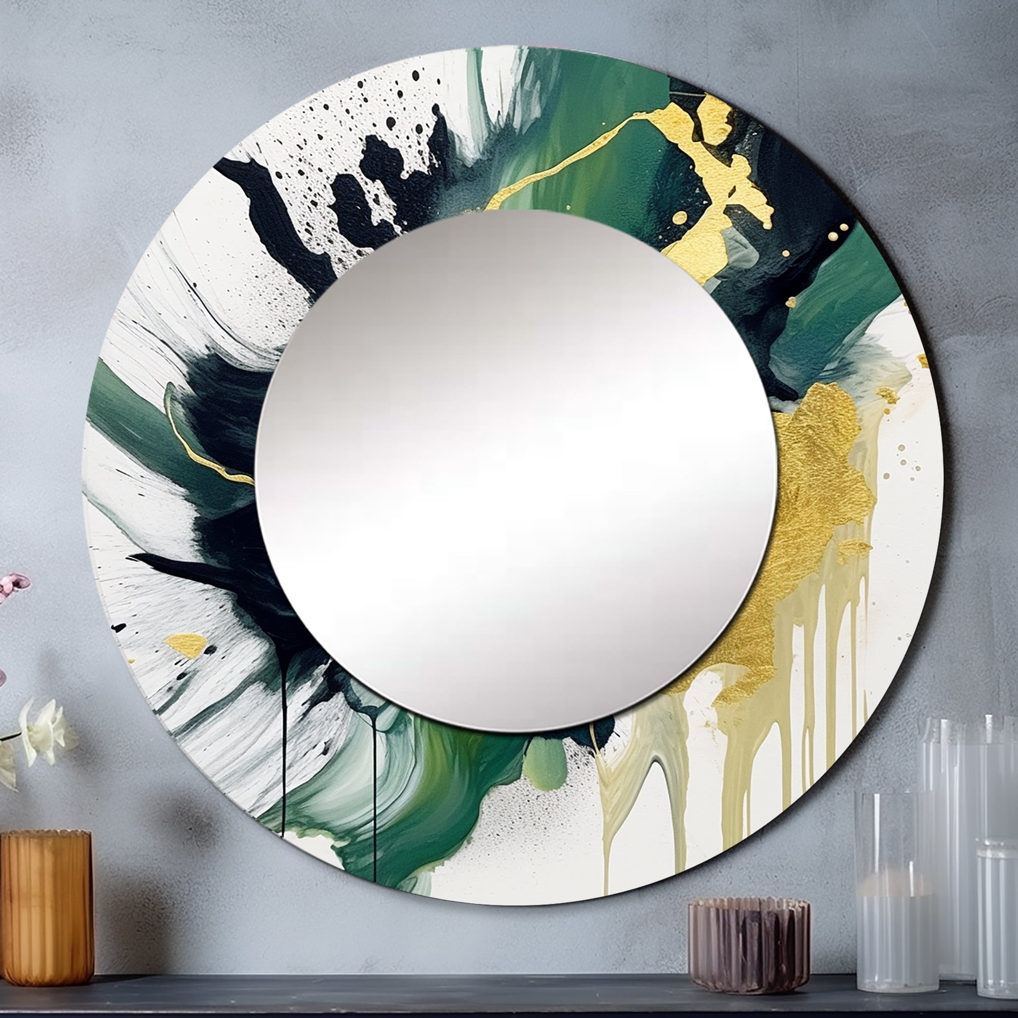 Designart "Energetic Green and Yellow Splash" Fractals Rund Mirror For ...