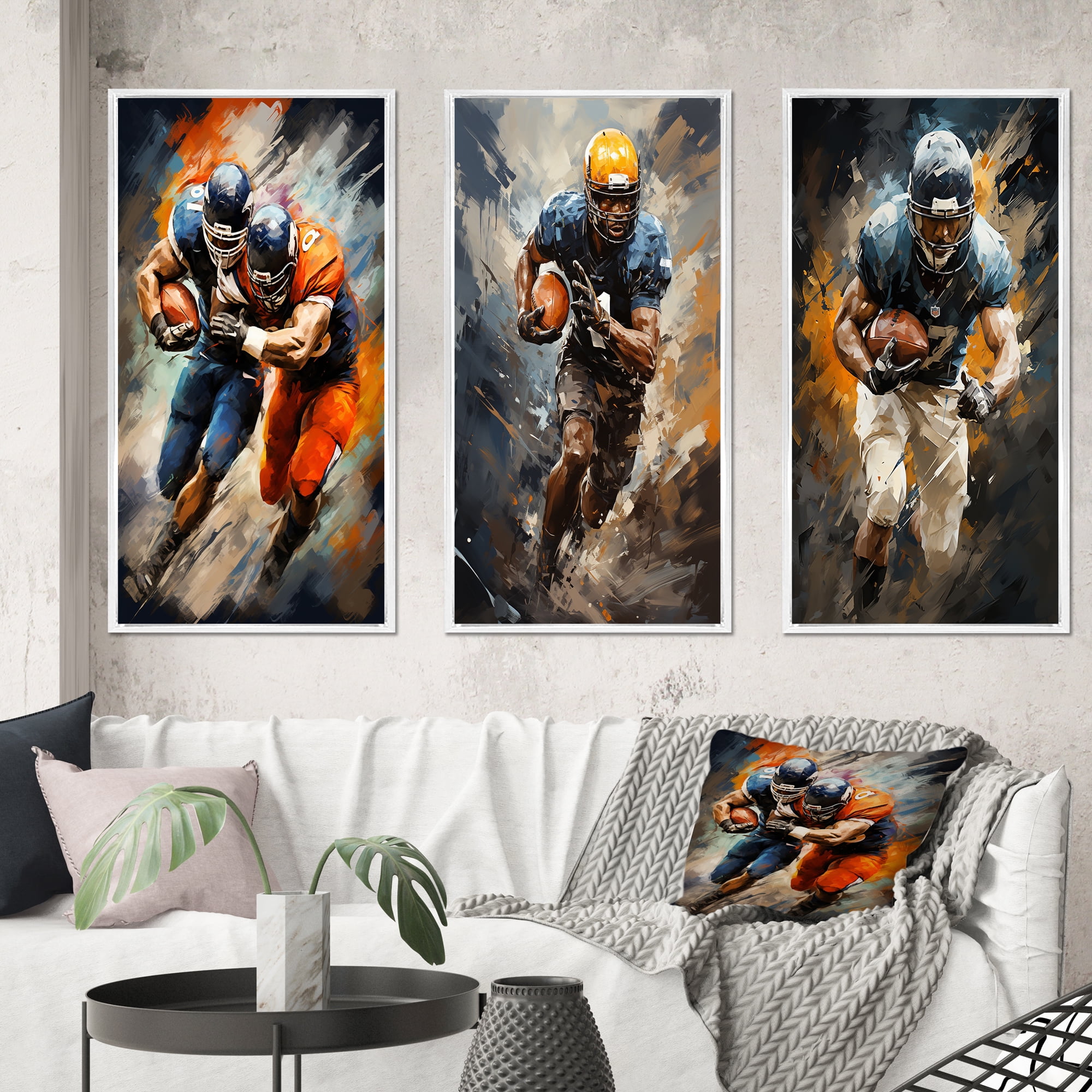 Designart "Energetic Tackles Orange Football wall decor" Sports Framed ...