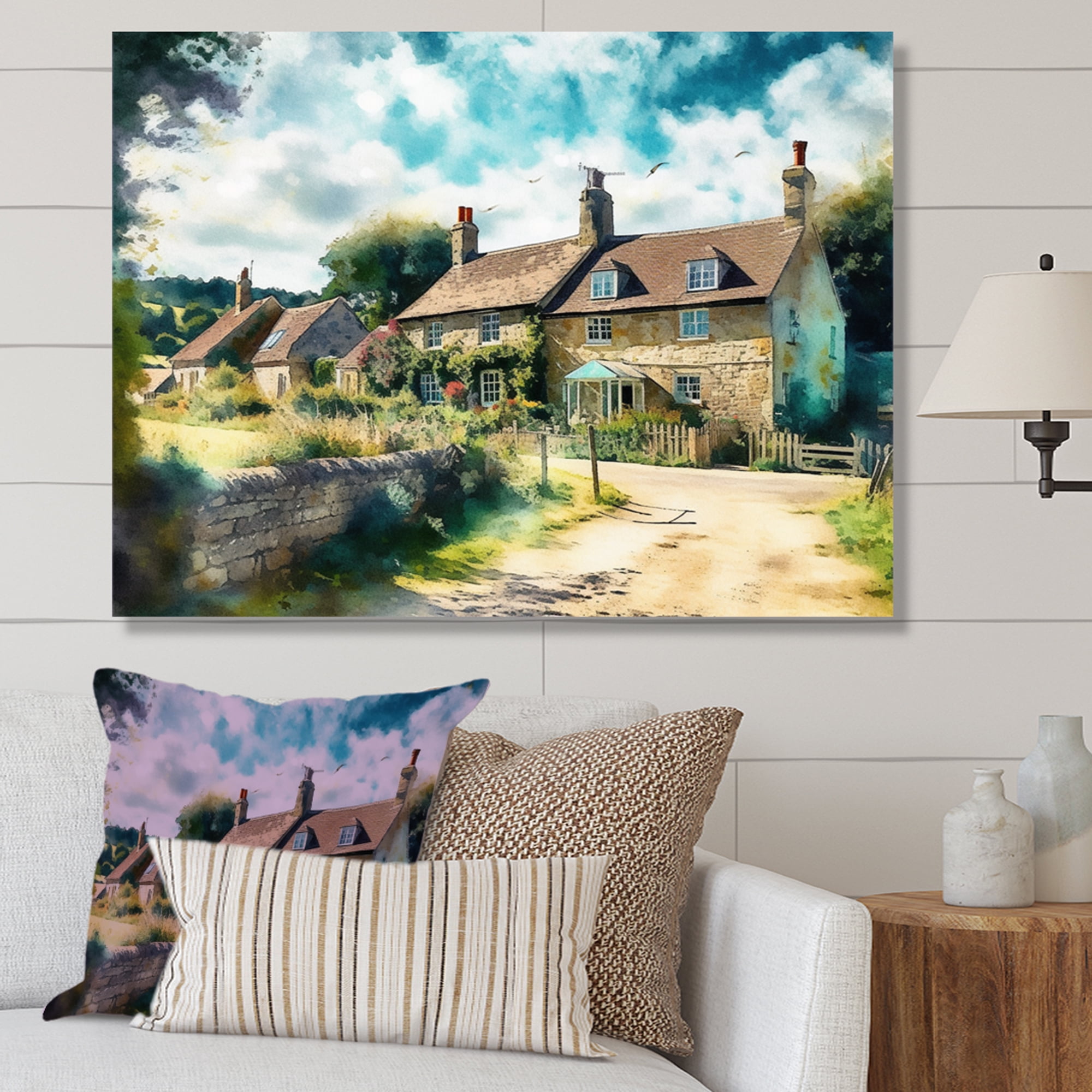 Designart "England Small Town Cottage II" Cottage Landscape Wall Art ...