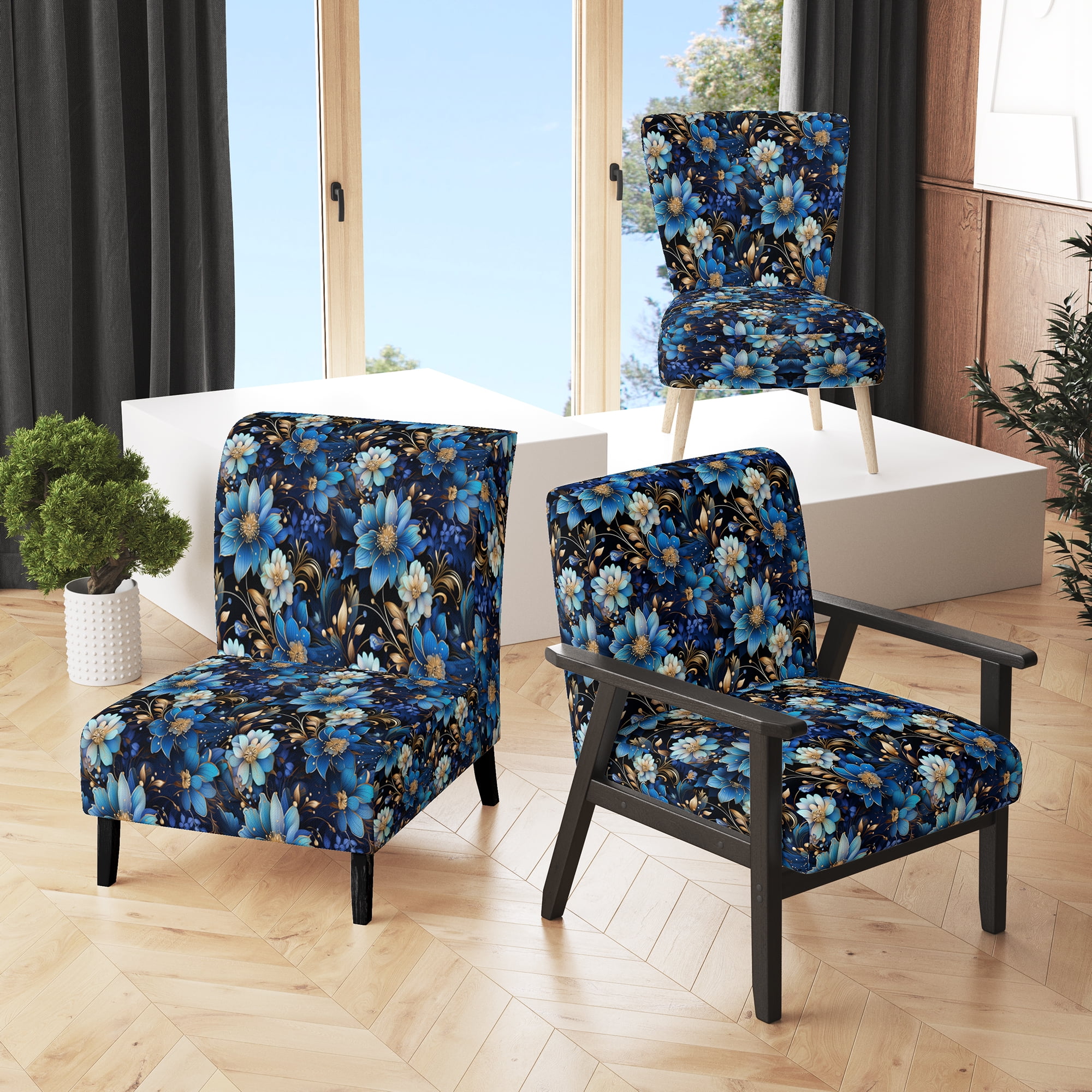 Designart "Enigmatic Boho I" Blue Paisley Upholstered Accent Chair ...