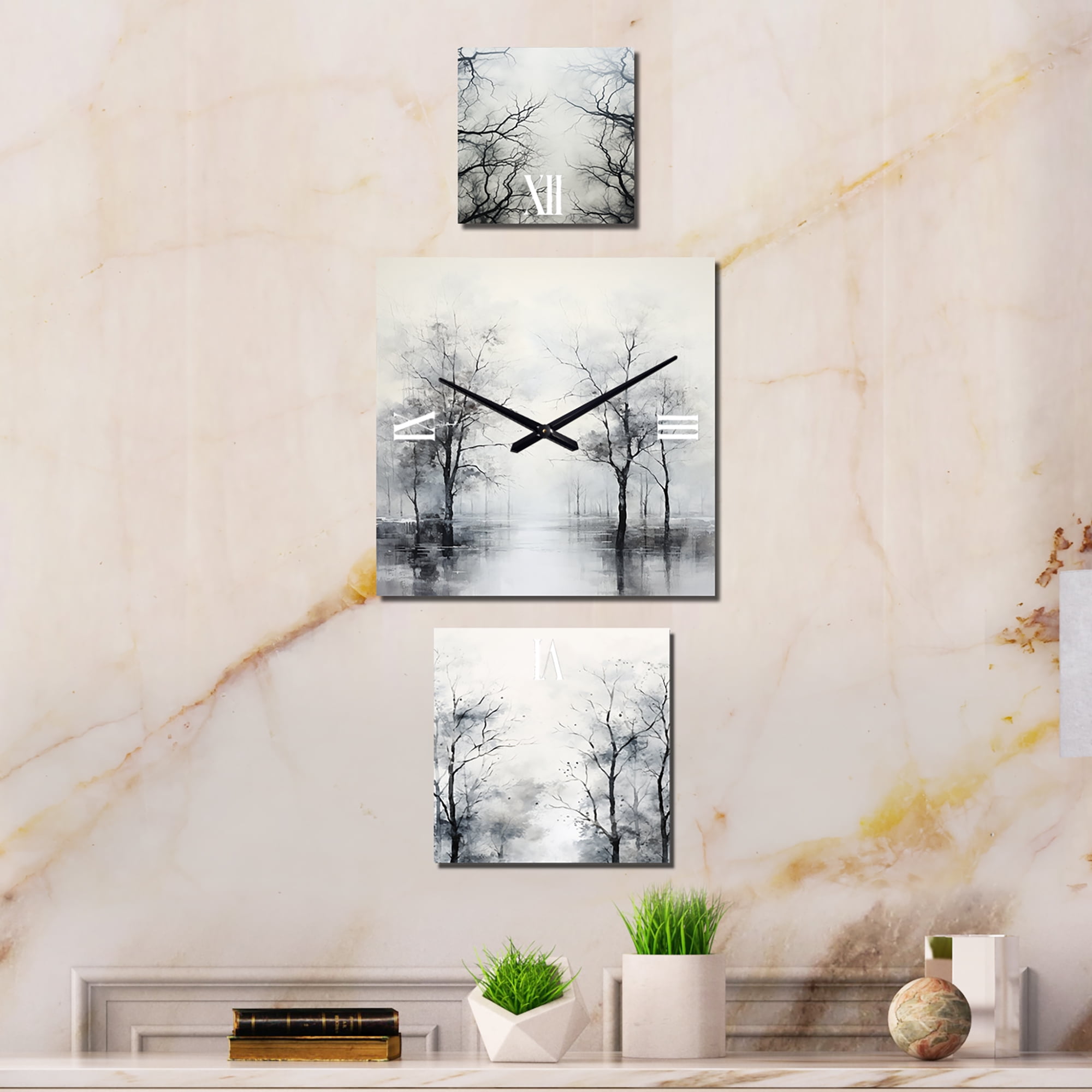 Designart "Enigmatic Forest in Monochrome" Trees Oversized Wall Clock ...