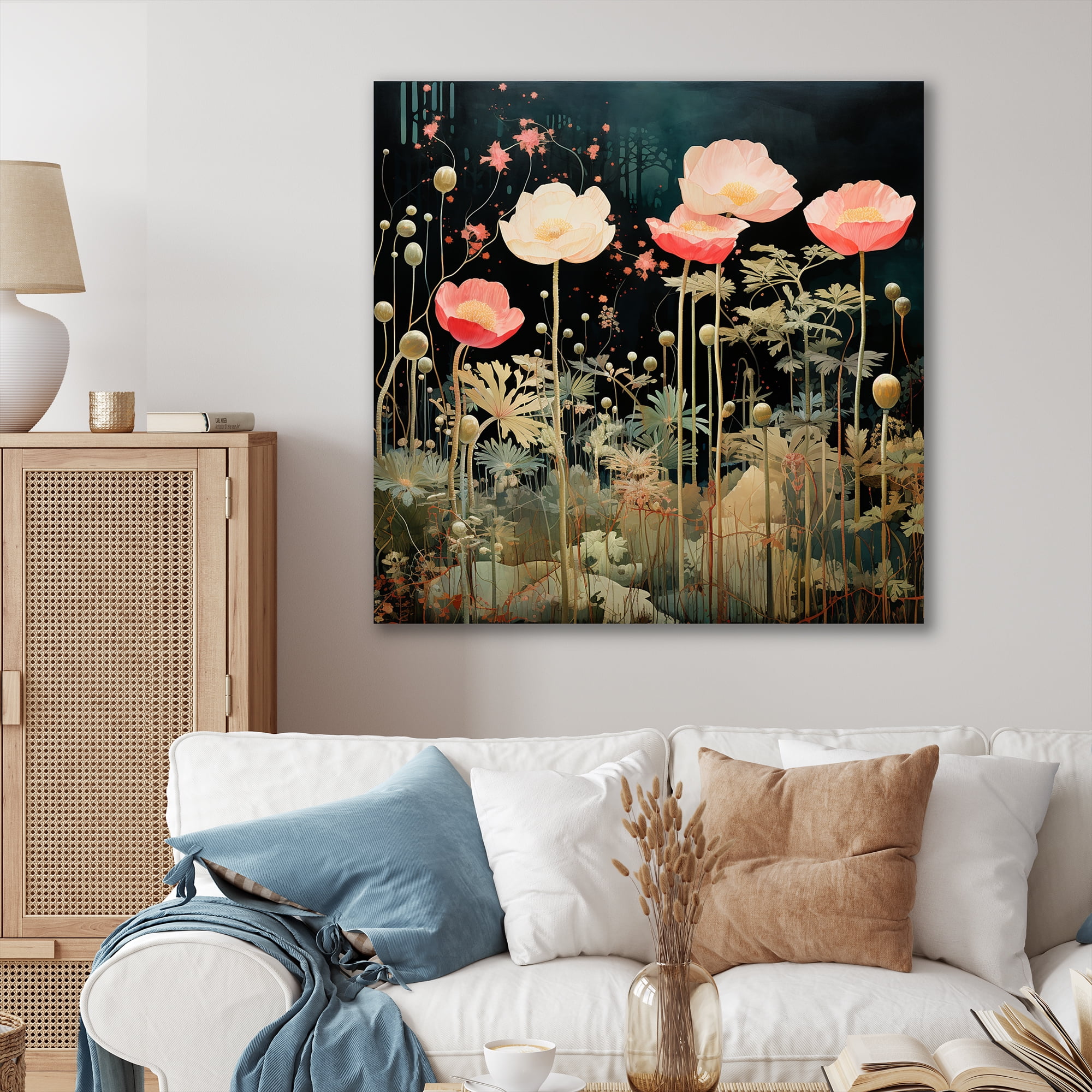 Designart "Enigmatic Pink and Green Garden Flowers II" Abstract Wall ...