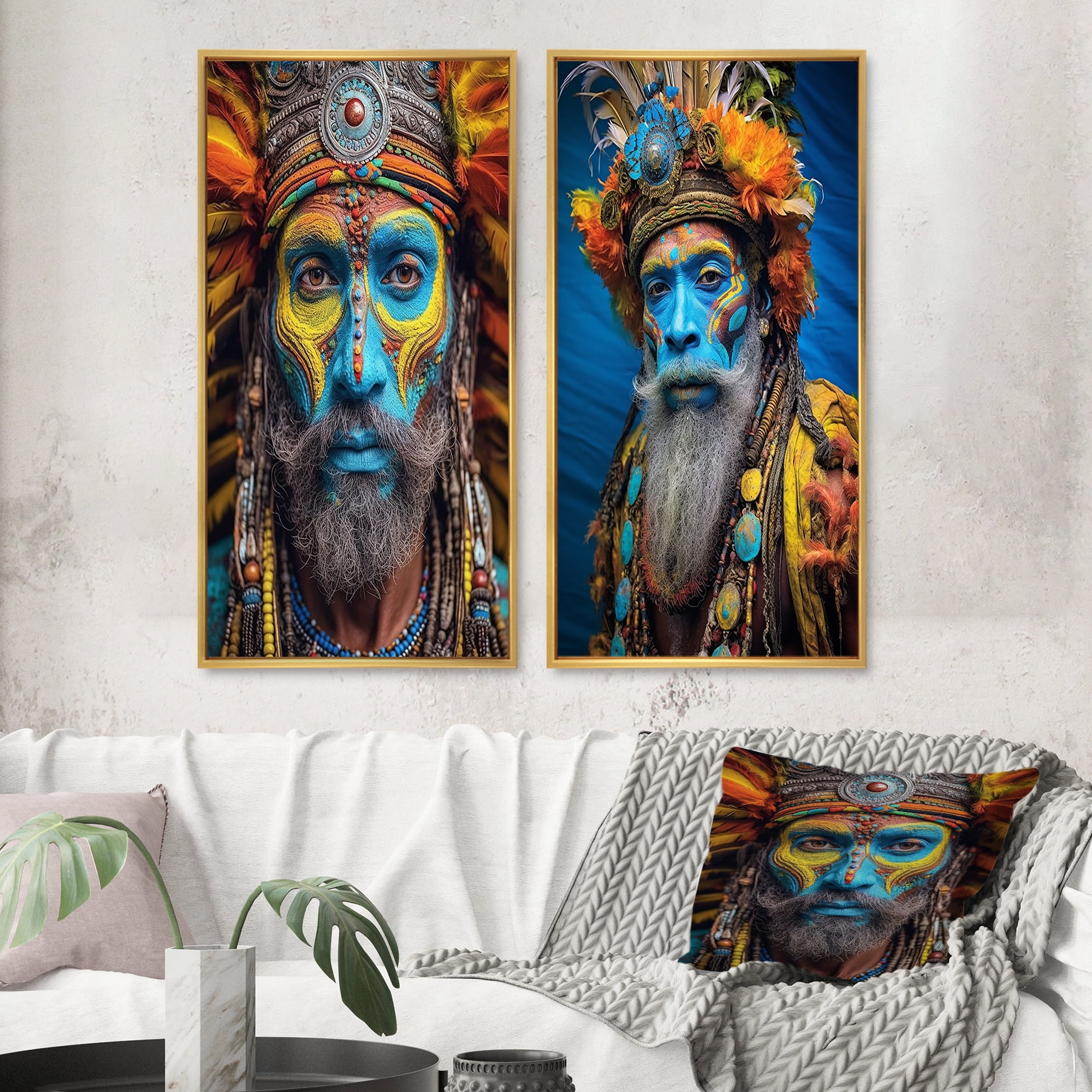 Designart "Enigmatic Portrait of Wise Guru with Feathers I" Man Framed ...