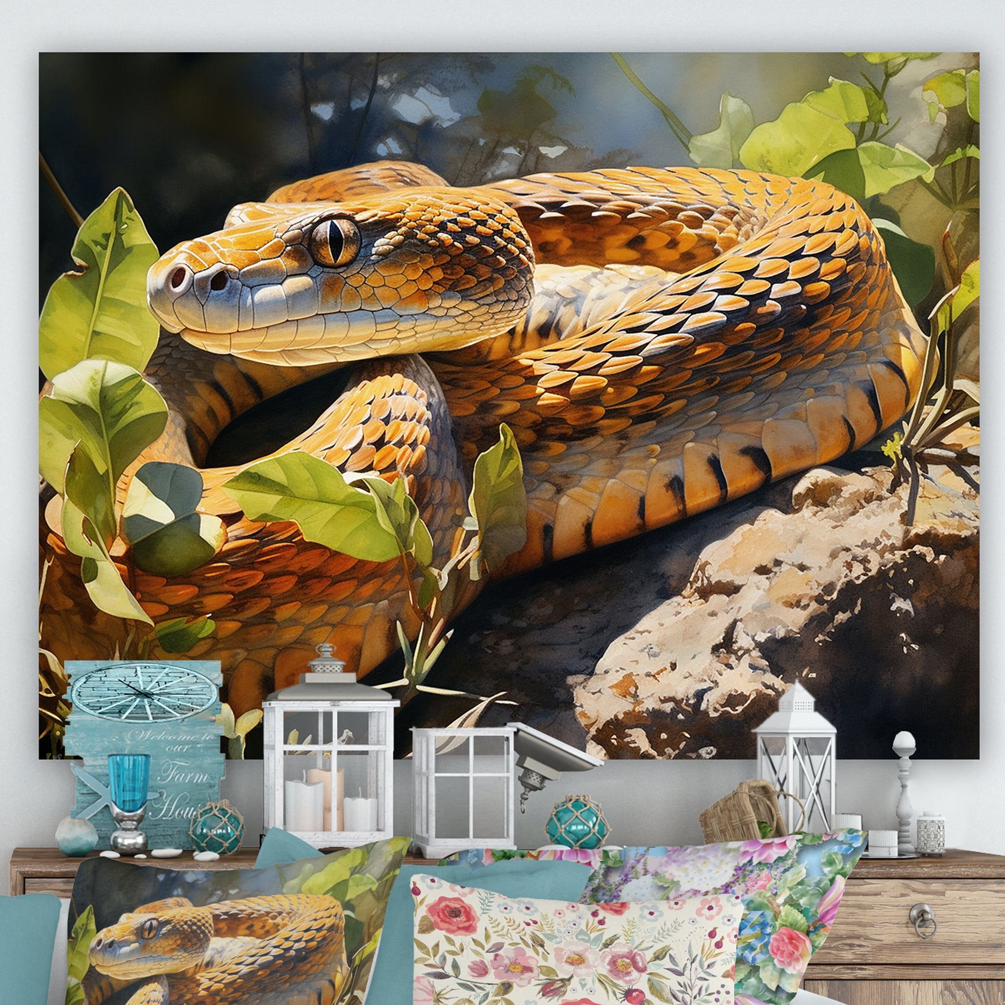 Designart "Enigmatic Serpent Shadows" Animals Snake Wall Decor ...