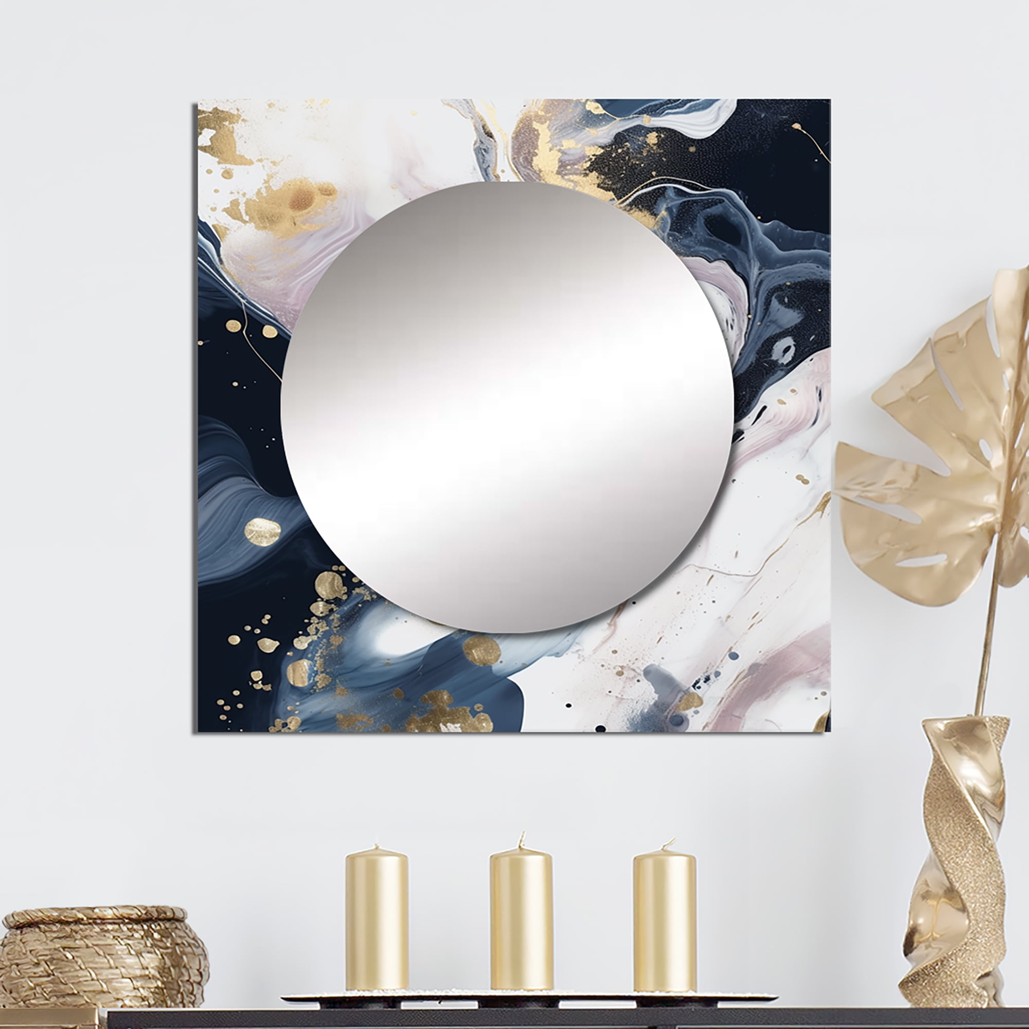 Designart "Enigmatic Stones Blue and White III" Abstract Marble Square ...