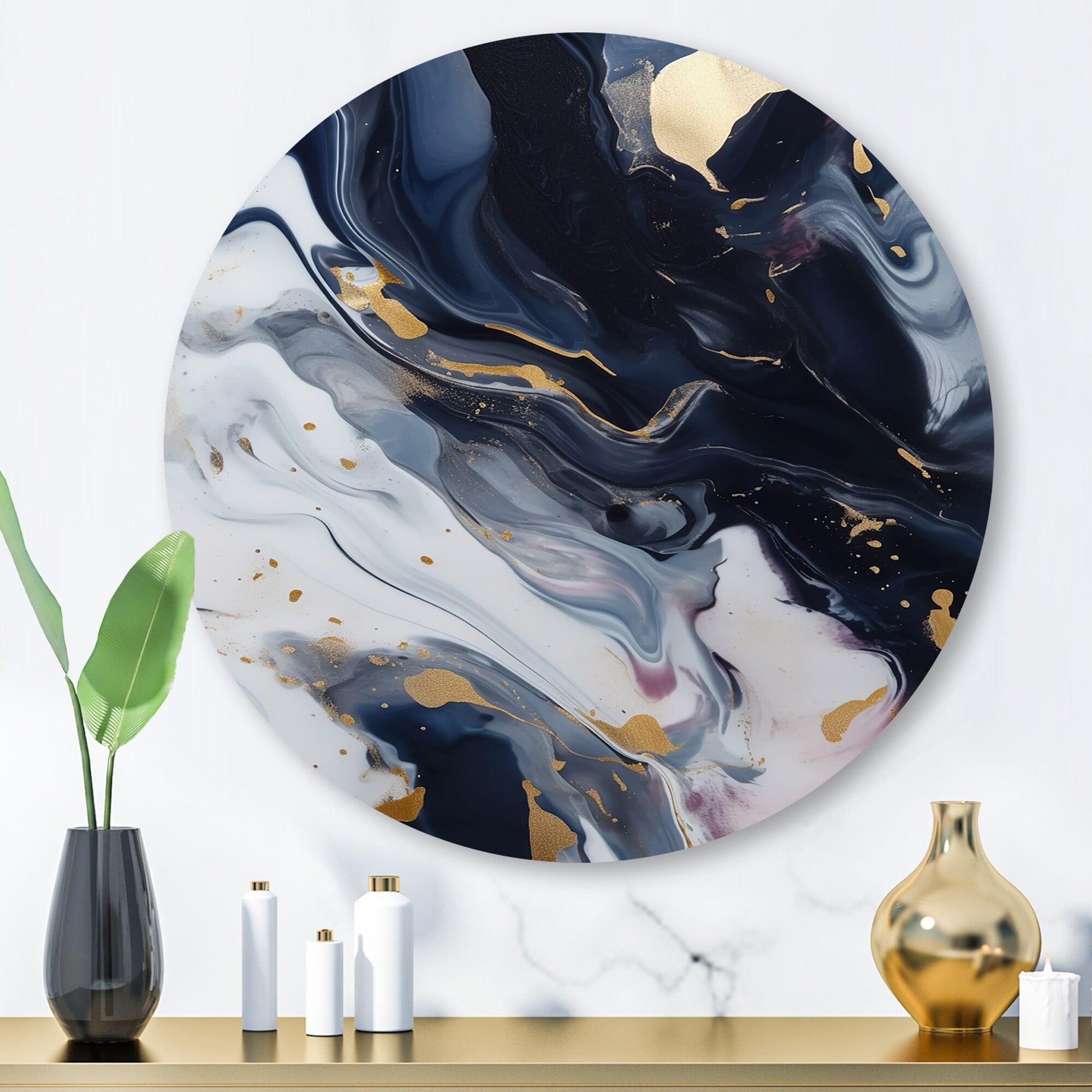 Designart "Enigmatic Stones Blue and White IV" Abstract Marble Metal ...